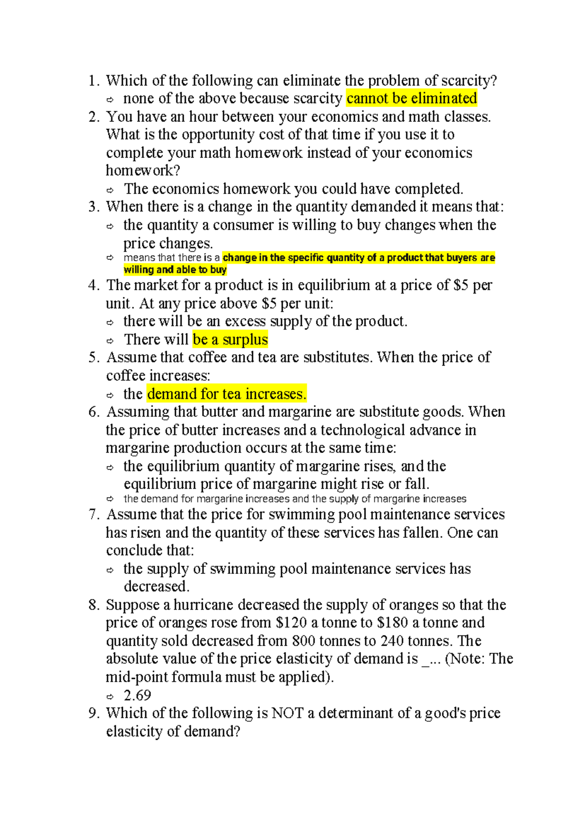 Economics question - 1. Which of the following can eliminate the ...