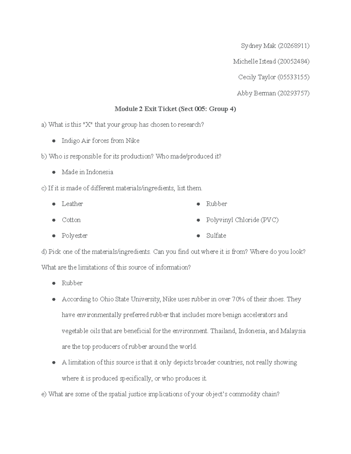 GPHY 101 Module 2 Exit Ticket (Sect 005 Group 4) - Sydney Mak (20268911 ...