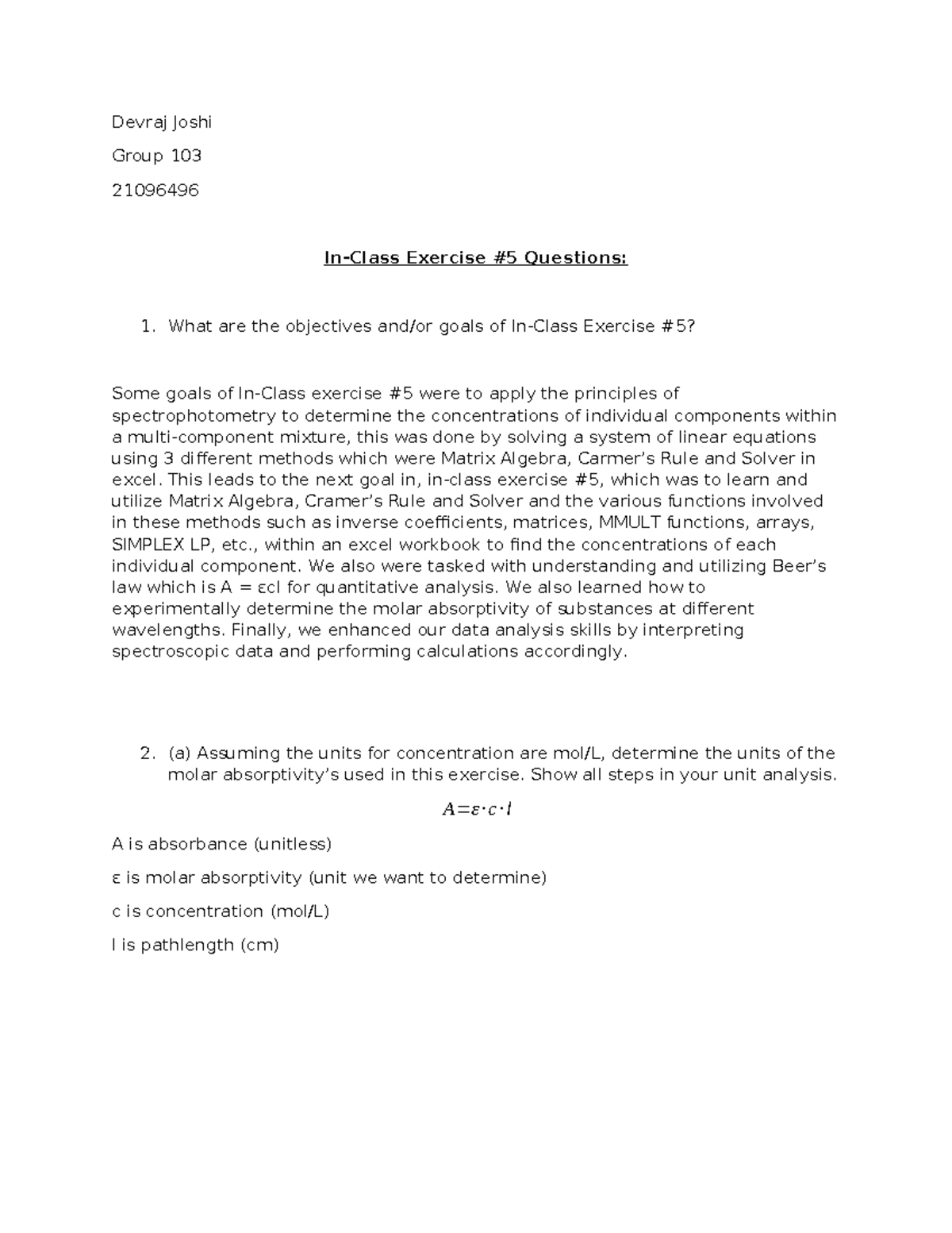 In-class exercise #5 questions Devraj Joshi - Devraj Joshi Group 103 ...