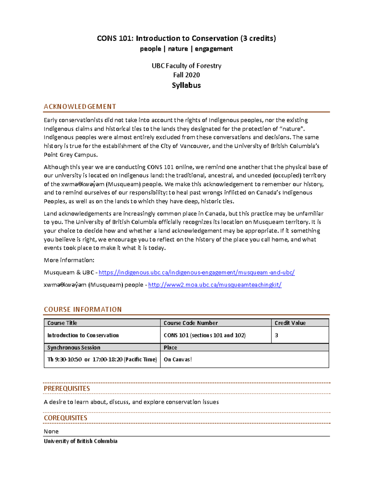 CONS101 Syllabus - University of British Columbia CONS 101 ...