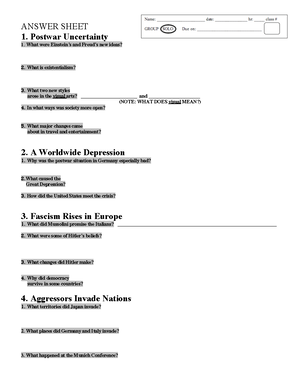 Lesson 1 Instability After World War I Guided Reading Activity Editable ...