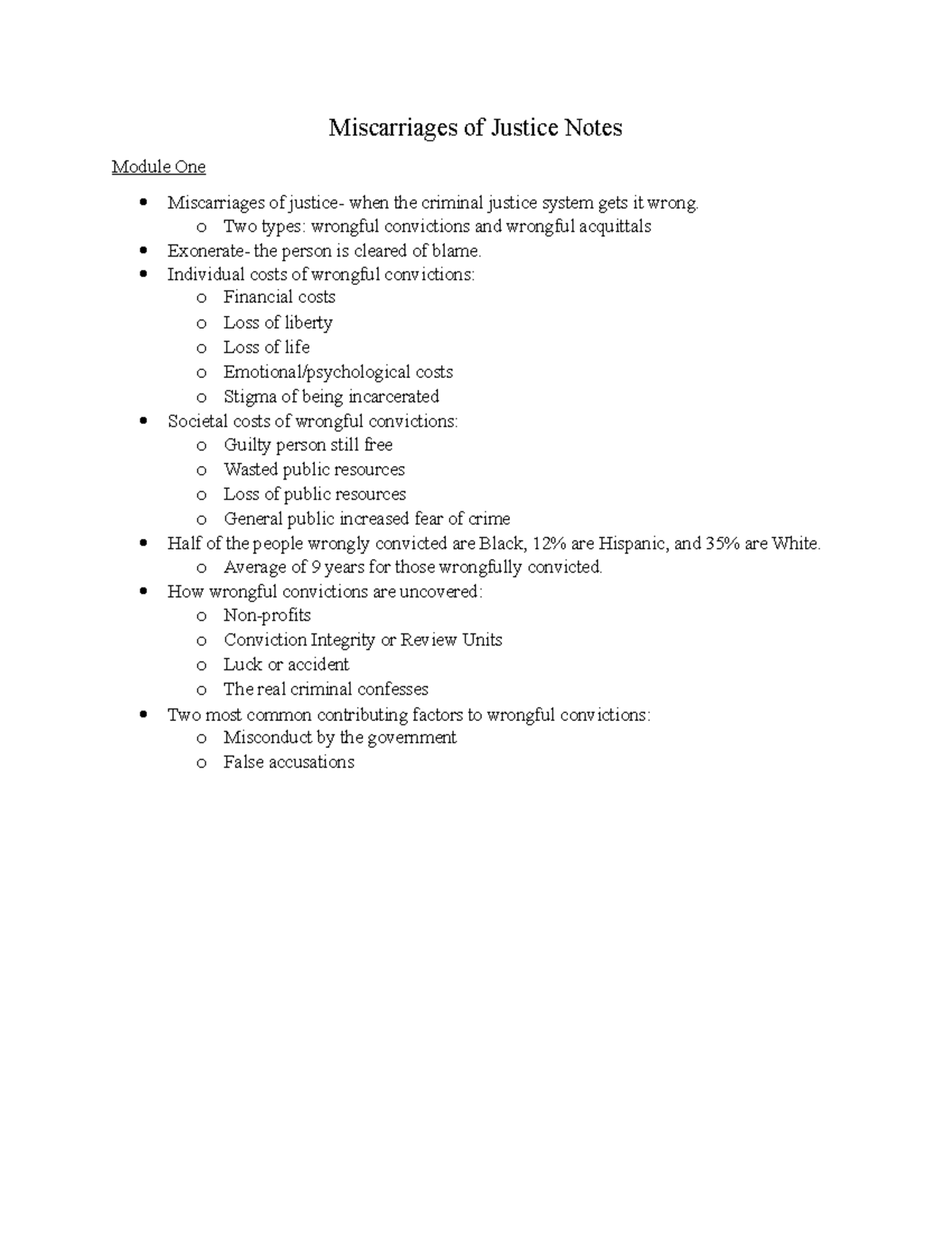 Miscarriages of Justice Notes - Miscarriages of Justice Notes Module ...