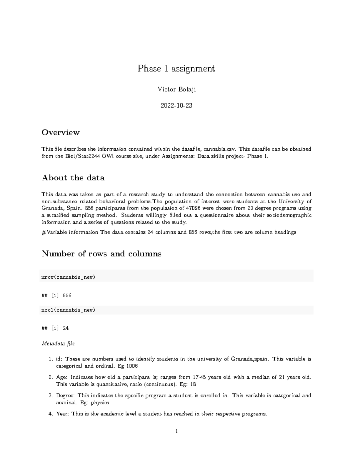 Phase 1 assignment - Victor - Phase 1 assignment Victor Bolaji 2022-10 ...