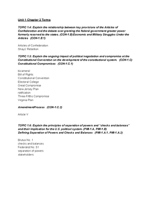 AP Gov Unit 1 - Class notes on Unit 1 - Unit 1: Constitutional ...