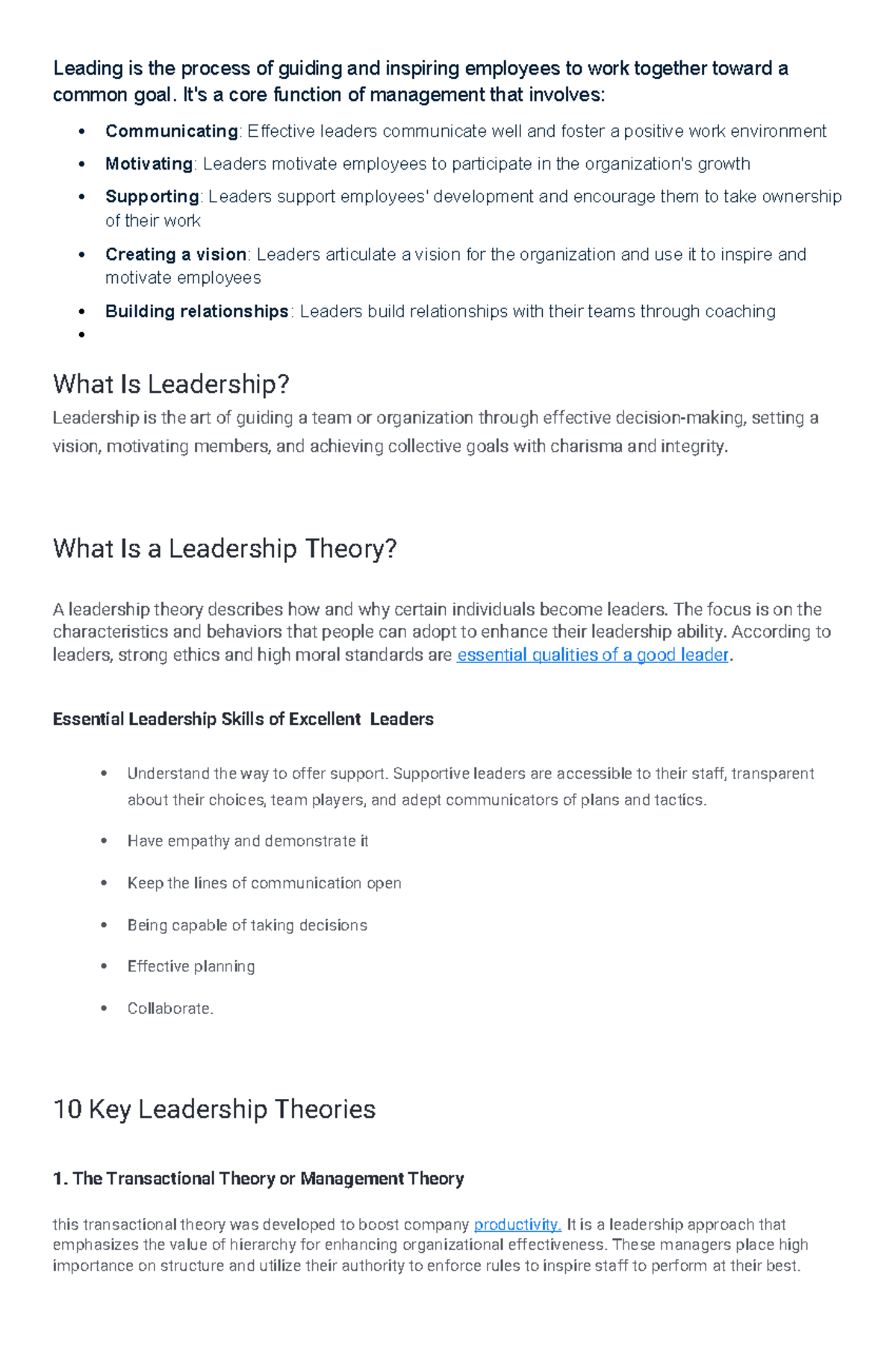 Leading - A document helpful - Leading is the process of guiding and ...