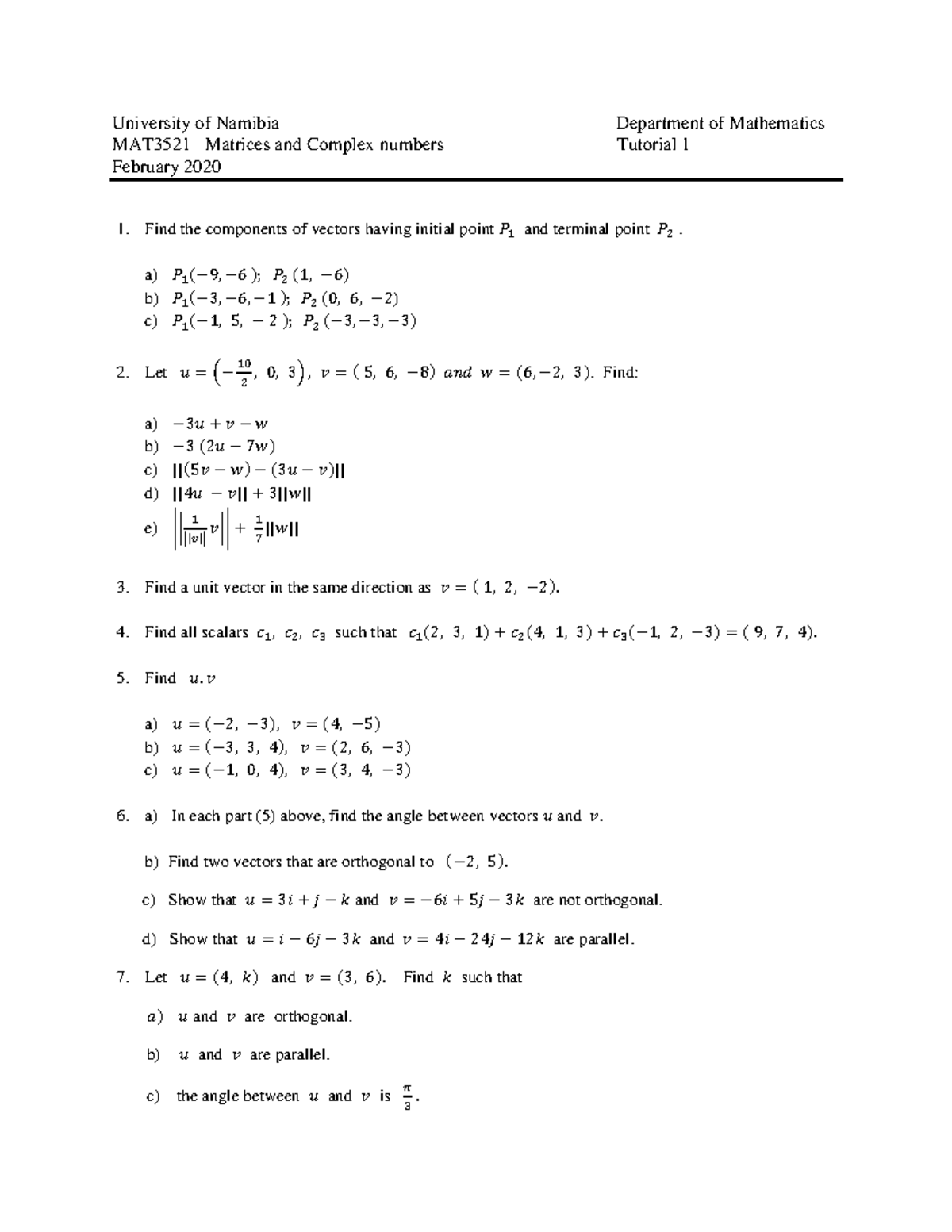 2020Matrices tut - work - University of Namibia Department of ...