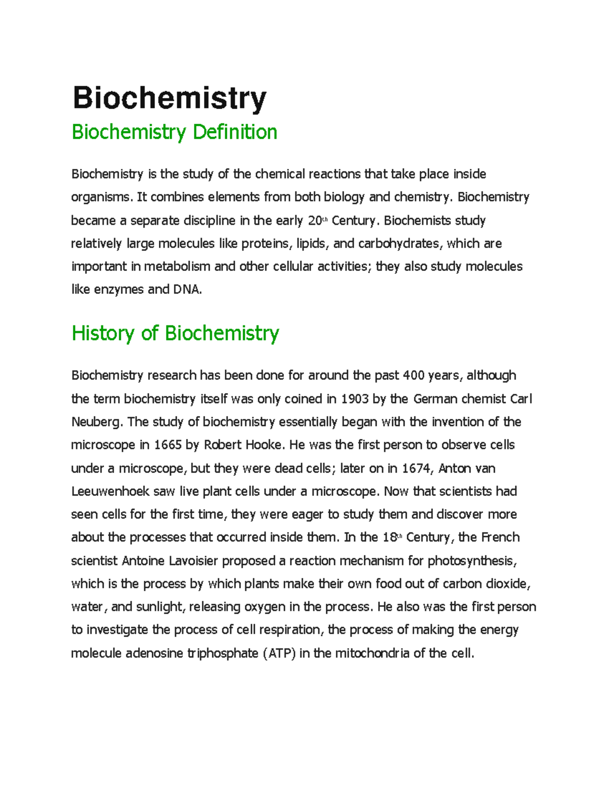 Biochemistry - Biochemistry Biochemistry Definition Biochemistry is the ...
