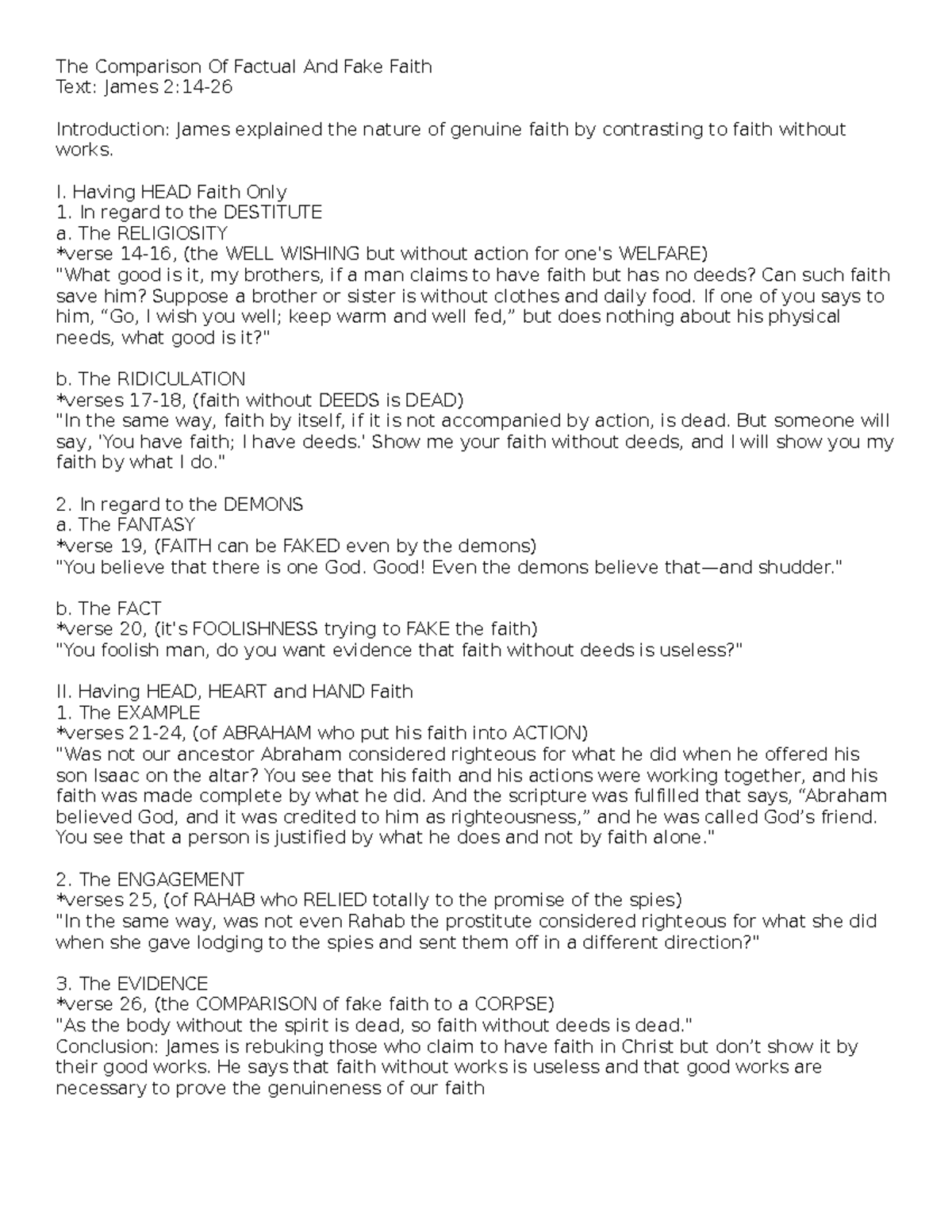 The Comparison Of Factual And Fake Faith - I. Having HEAD Faith Only In ...