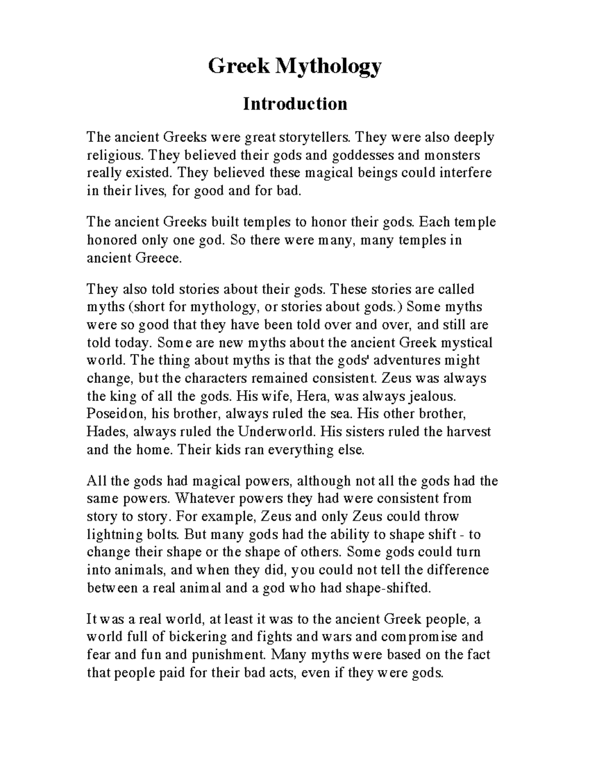 Greek Mythology - Greek Mythology Introduction The ancient Greeks were ...