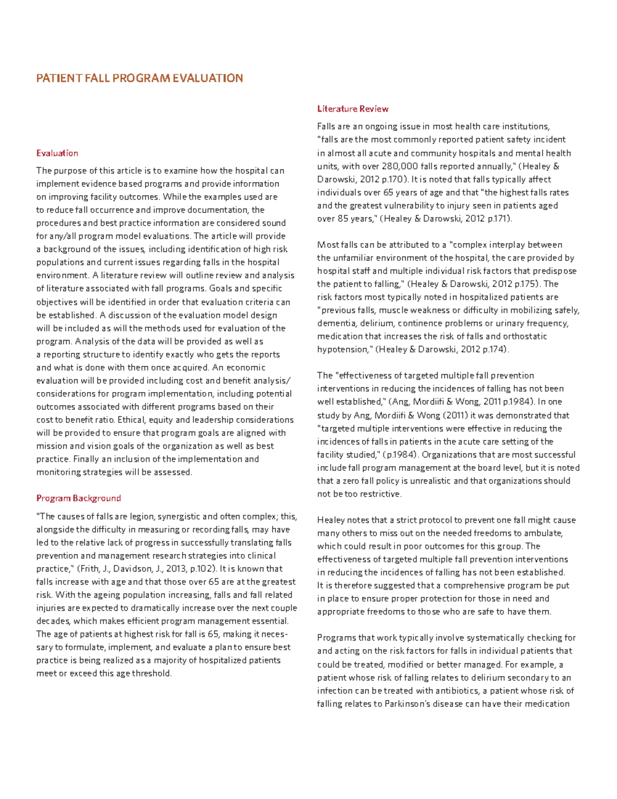 Patient FALL Program Evalu Ation - Evaluation The purpose of this ...