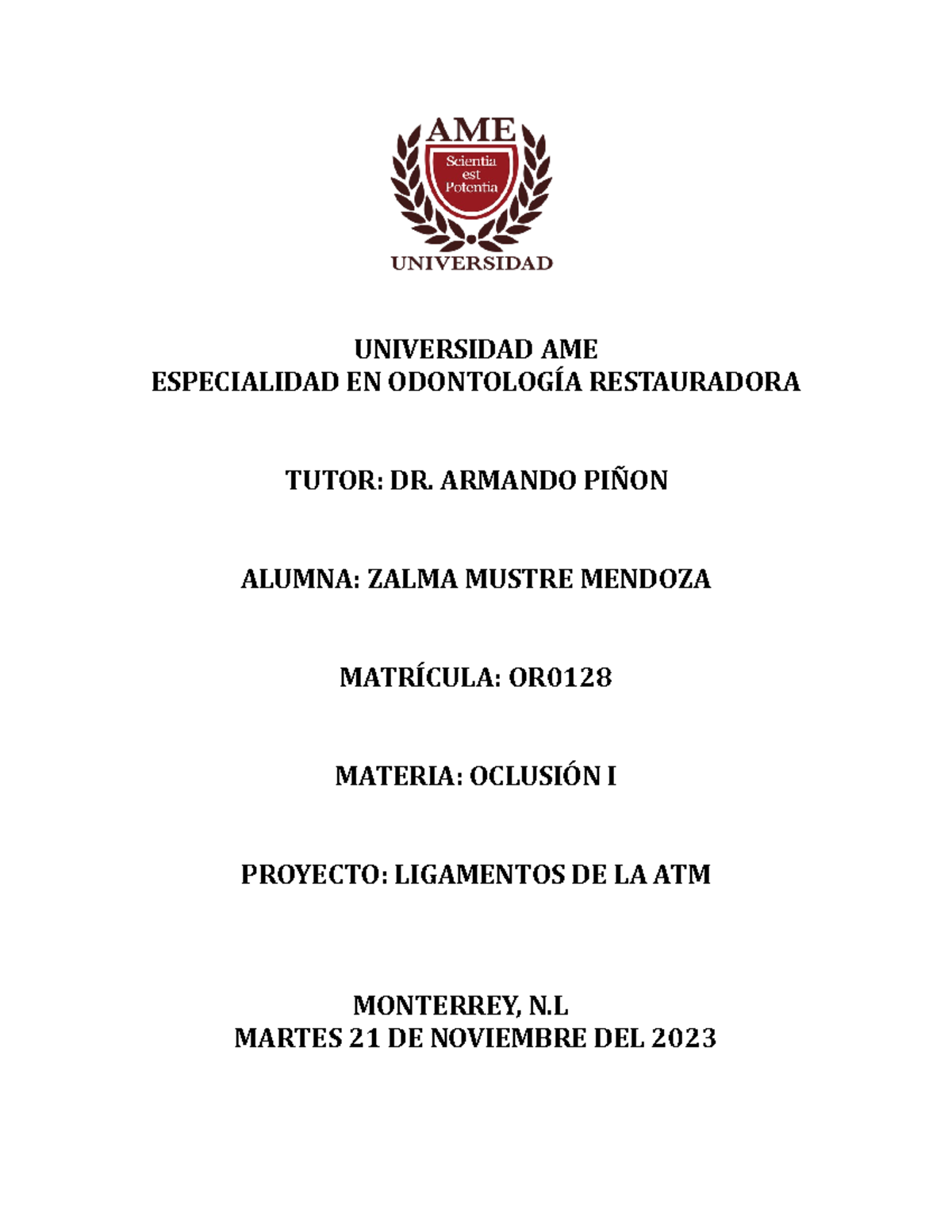 Ligamentos Articulacion temporomandibular - UNIVERSIDAD AME ...