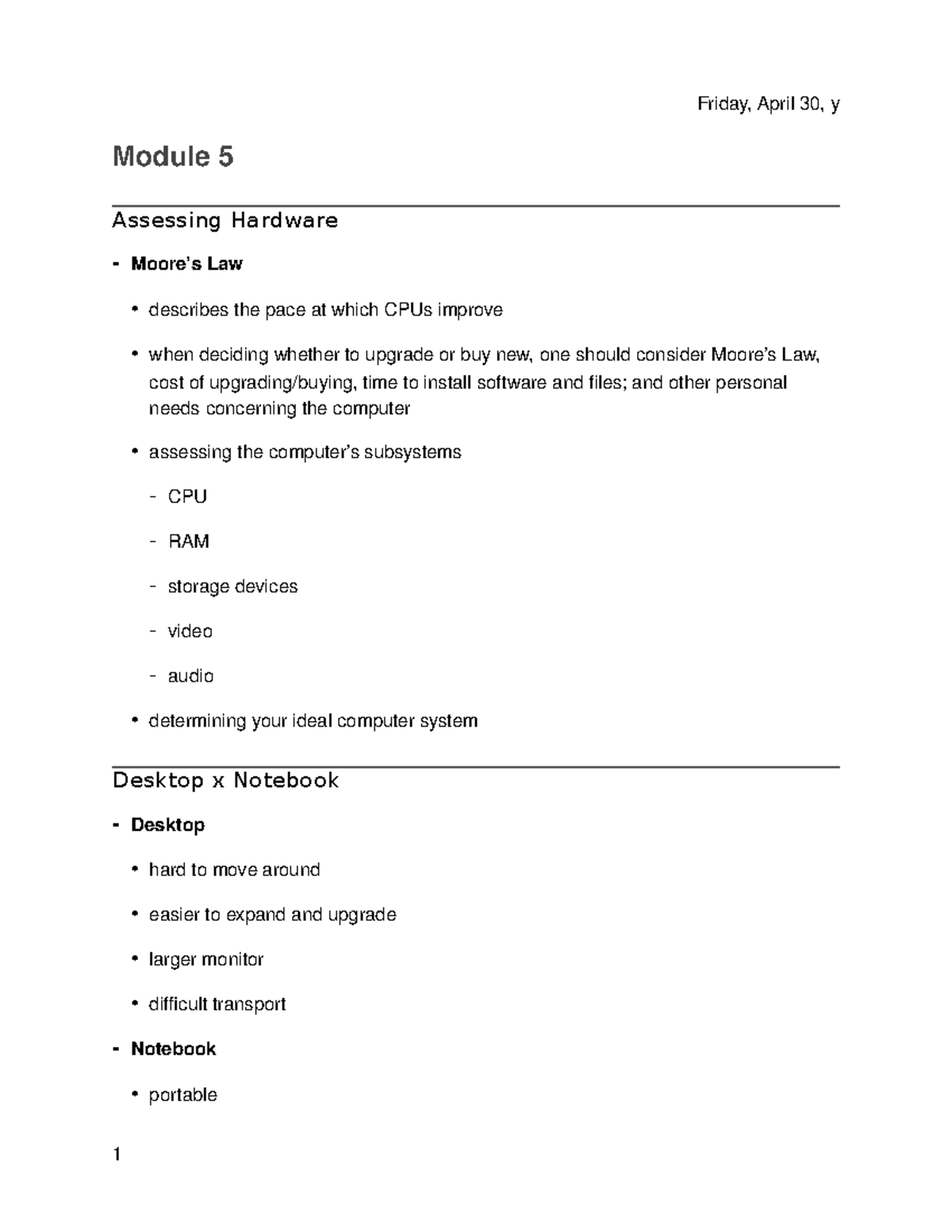 Lecture notes, module 5, 6, 7 - Friday, August 30, y Module 5 Assessing ...