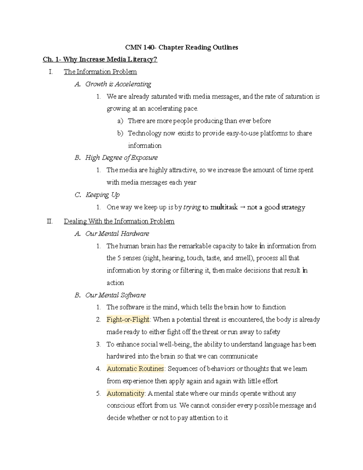 CMN 140- Chapter Reading Outlines - 1- Why Increase Media Literacy? I ...