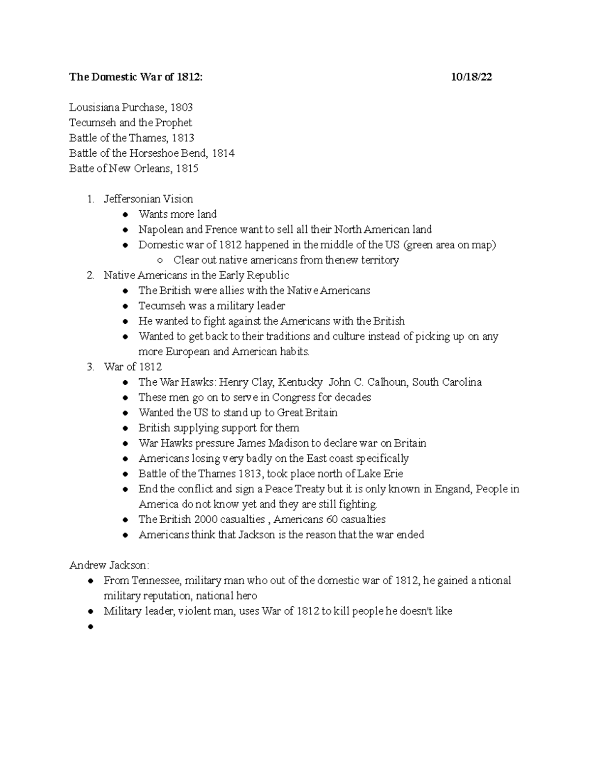 The Domestic War of 1812 - The Domestic War of 1812: 10/18/ Lousisiana ...