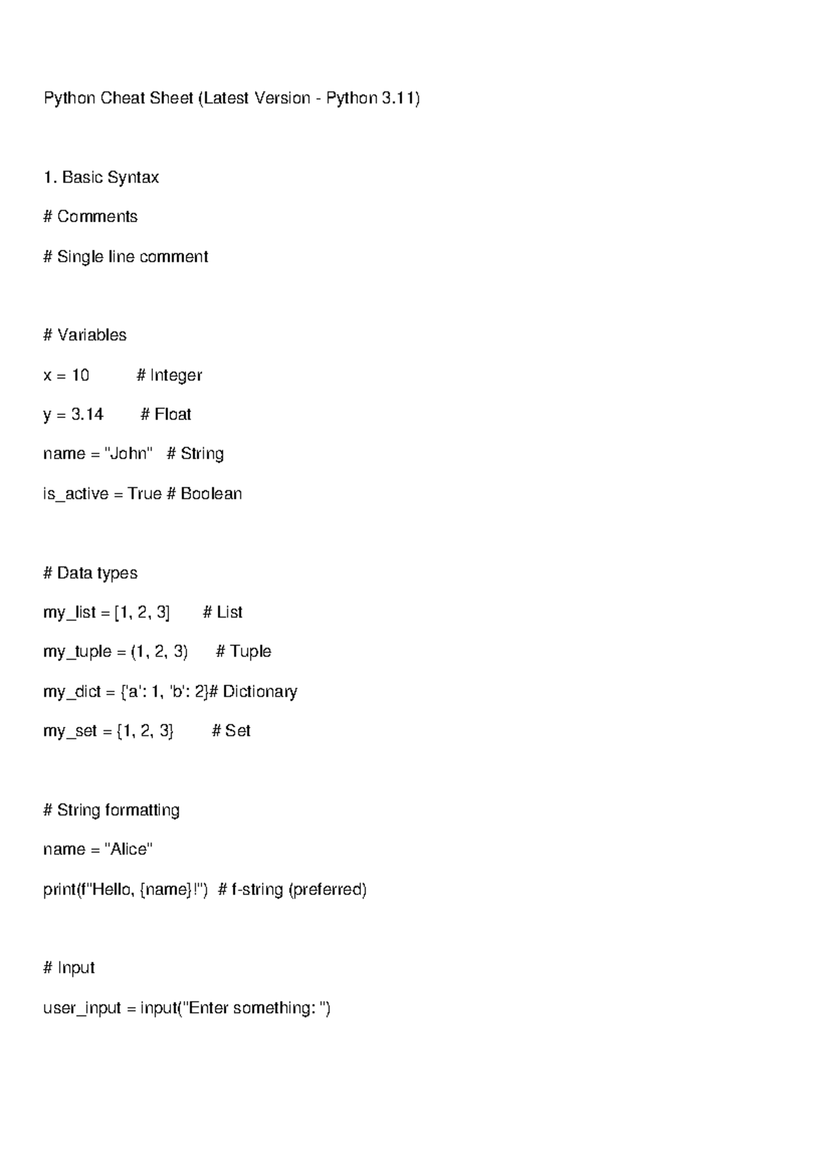 Python Cheatsheets - Python Cheat Sheet (Latest Version - Python 3 ...
