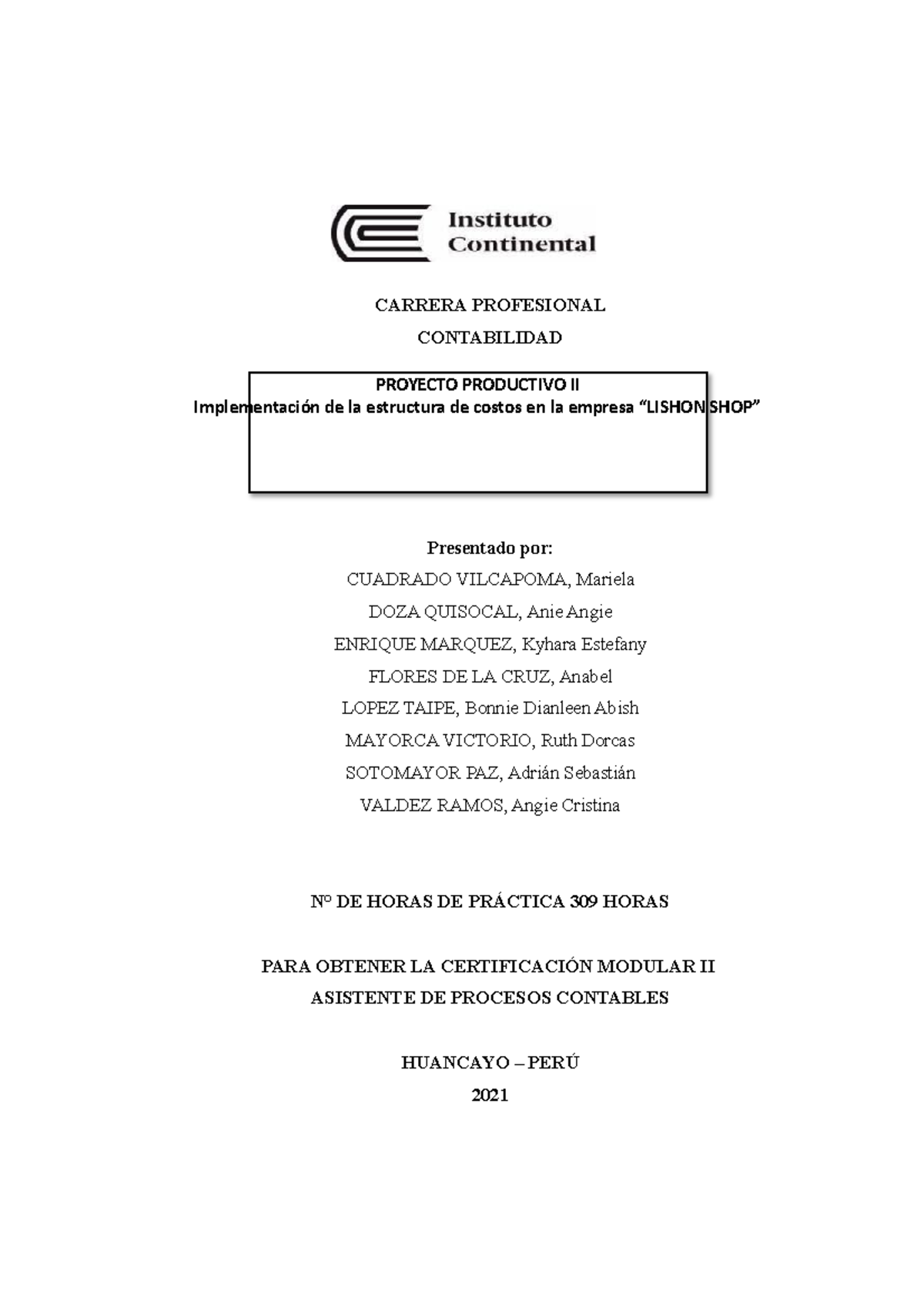 Informe DE LA Empresa Lishon SHOP - ####### PROYECTO PRODUCTIVO II ...