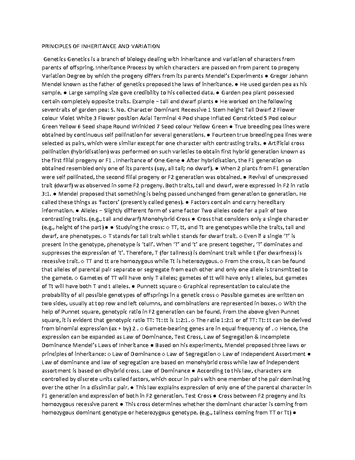 Principles OF Inheritance AND Variation - PRINCIPLES OF INHERITANCE AND ...