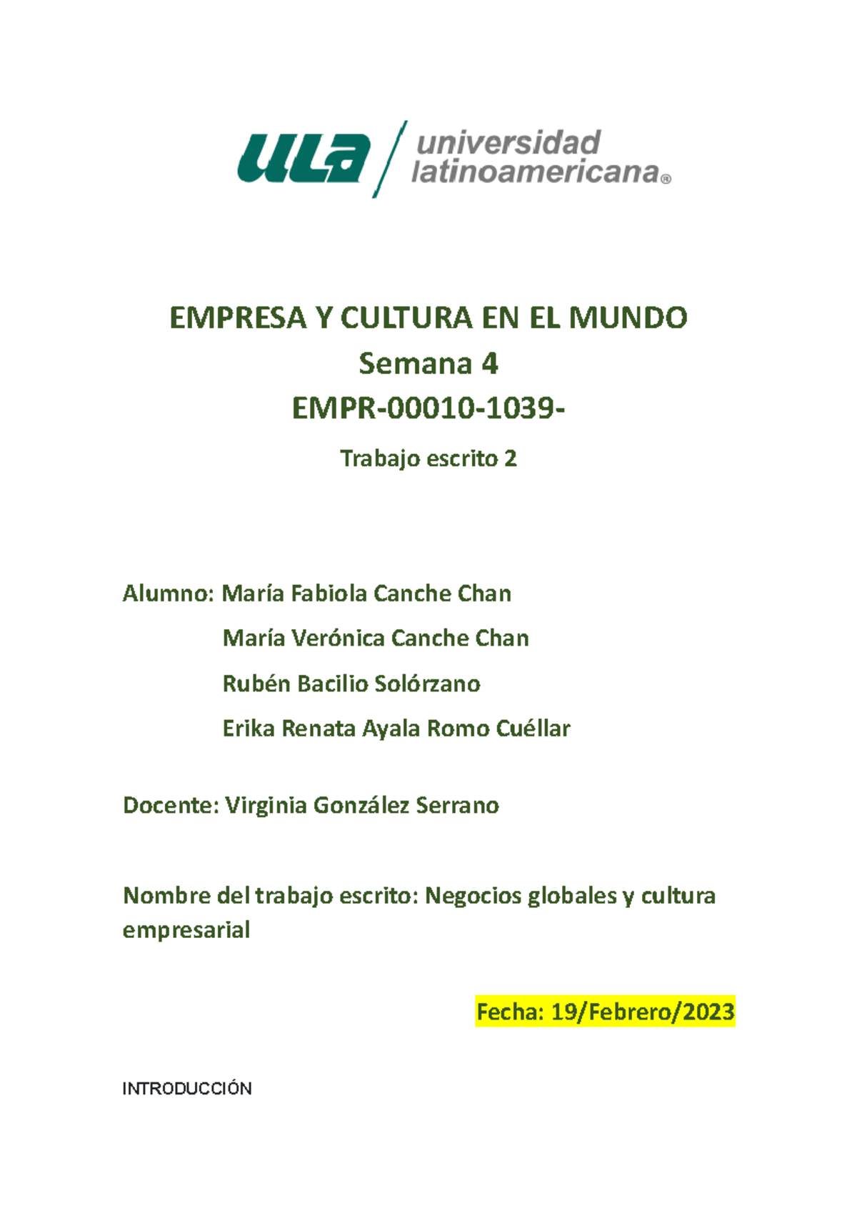 Equipo B EMPR-00010-1039 Trabajo escrito 2 - EMPRESA Y CULTURA EN EL ...