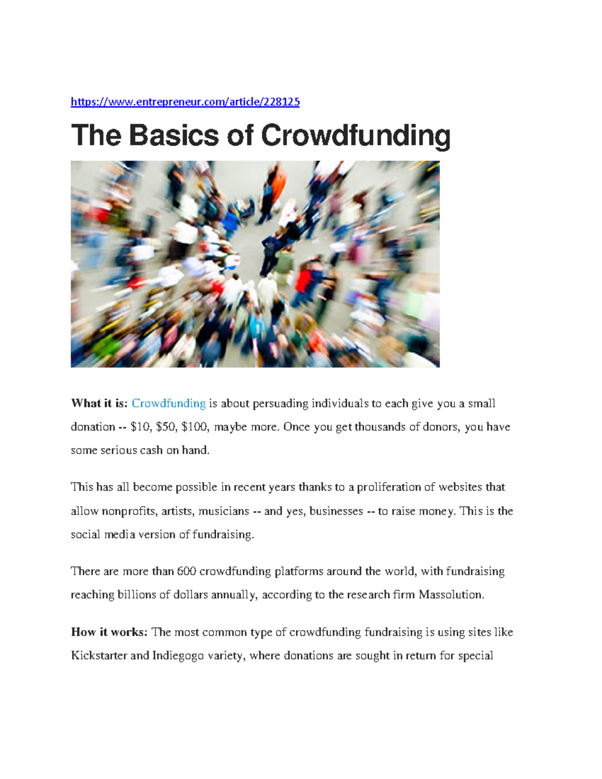 The Basics of Crowdfunding - entrepreneur/article/ The Basics of ...