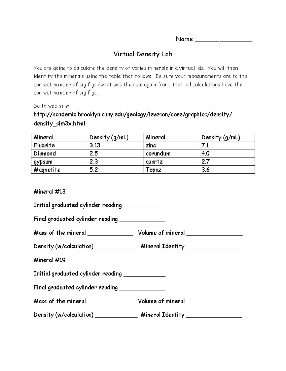 Virtual Density Lab-1 - assignment - Name ______________ Virtual ...