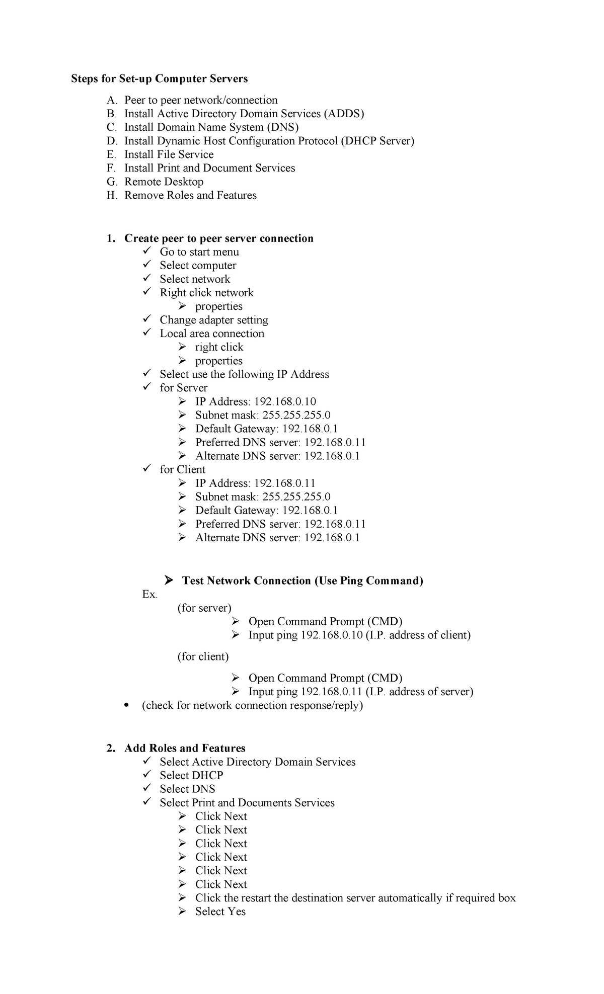 Steps for Set up Computer Server ICT CSS3 - Steps for Set-up Computer Servers A. Peer to peer ...