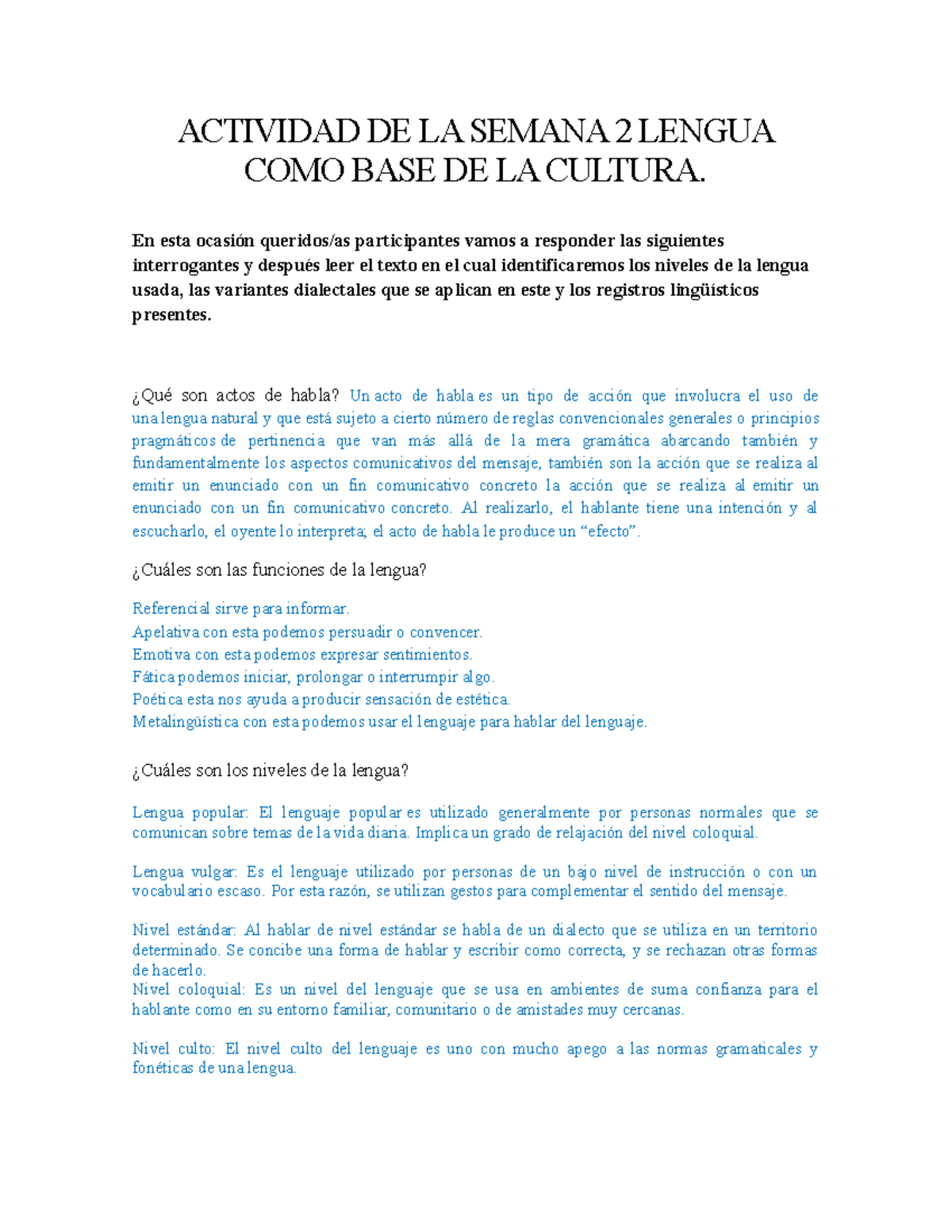 Actividad DE LA Semana 2 Lengua COMO BASE DE LA Cultu 3,2 - ACTIVIDAD ...