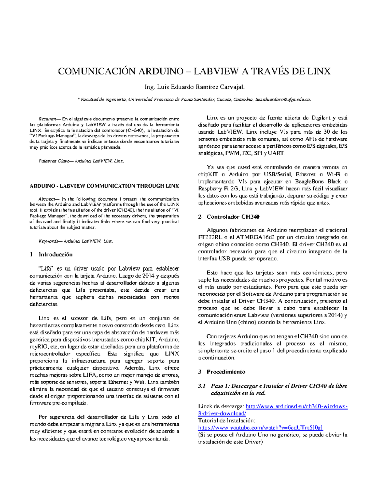 Comunicación Arduino Labview A Través De Linx ComunicaciÓn Arduino Labview A TravÉs De