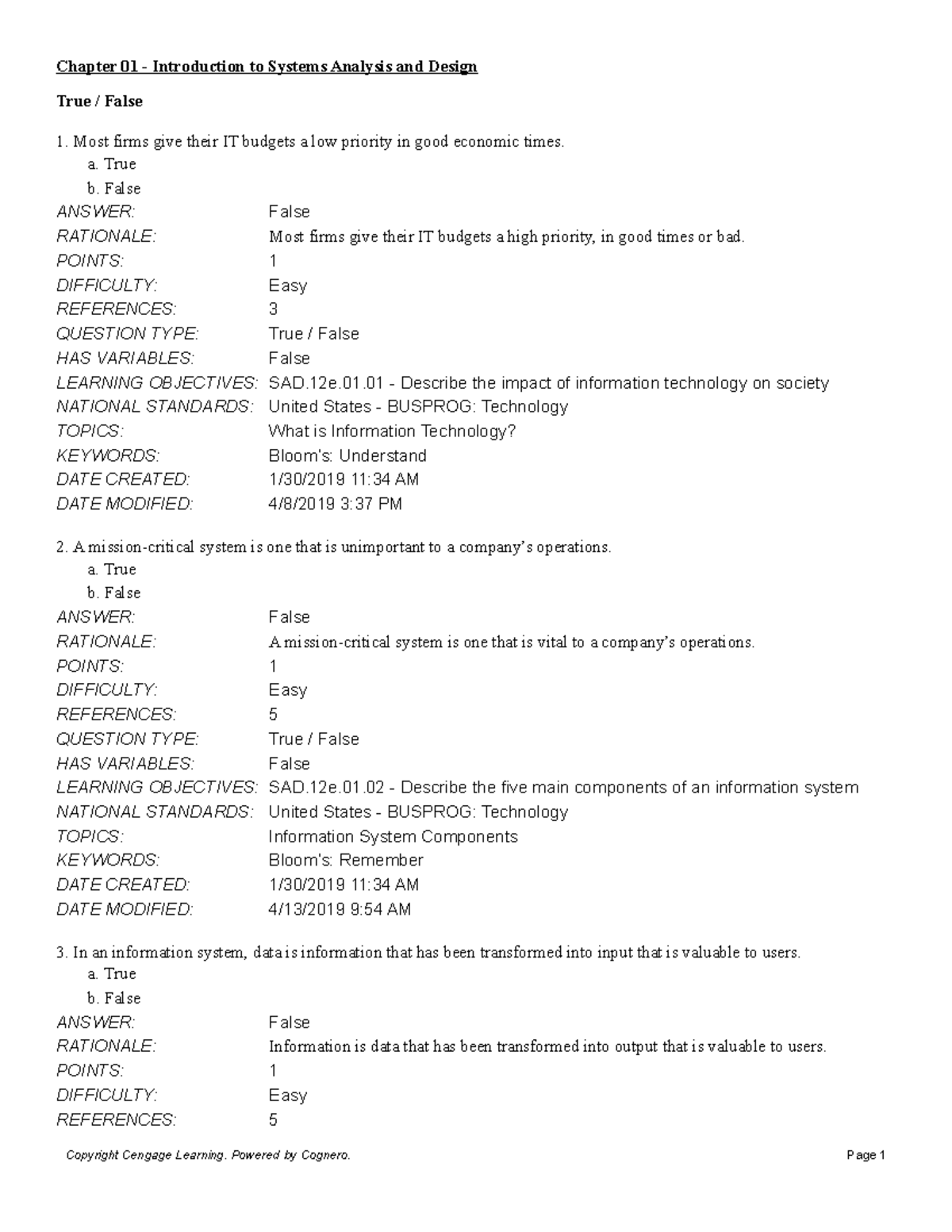 Ch 1 Test Bank - Examples of test questions for chapter 1. - True ...
