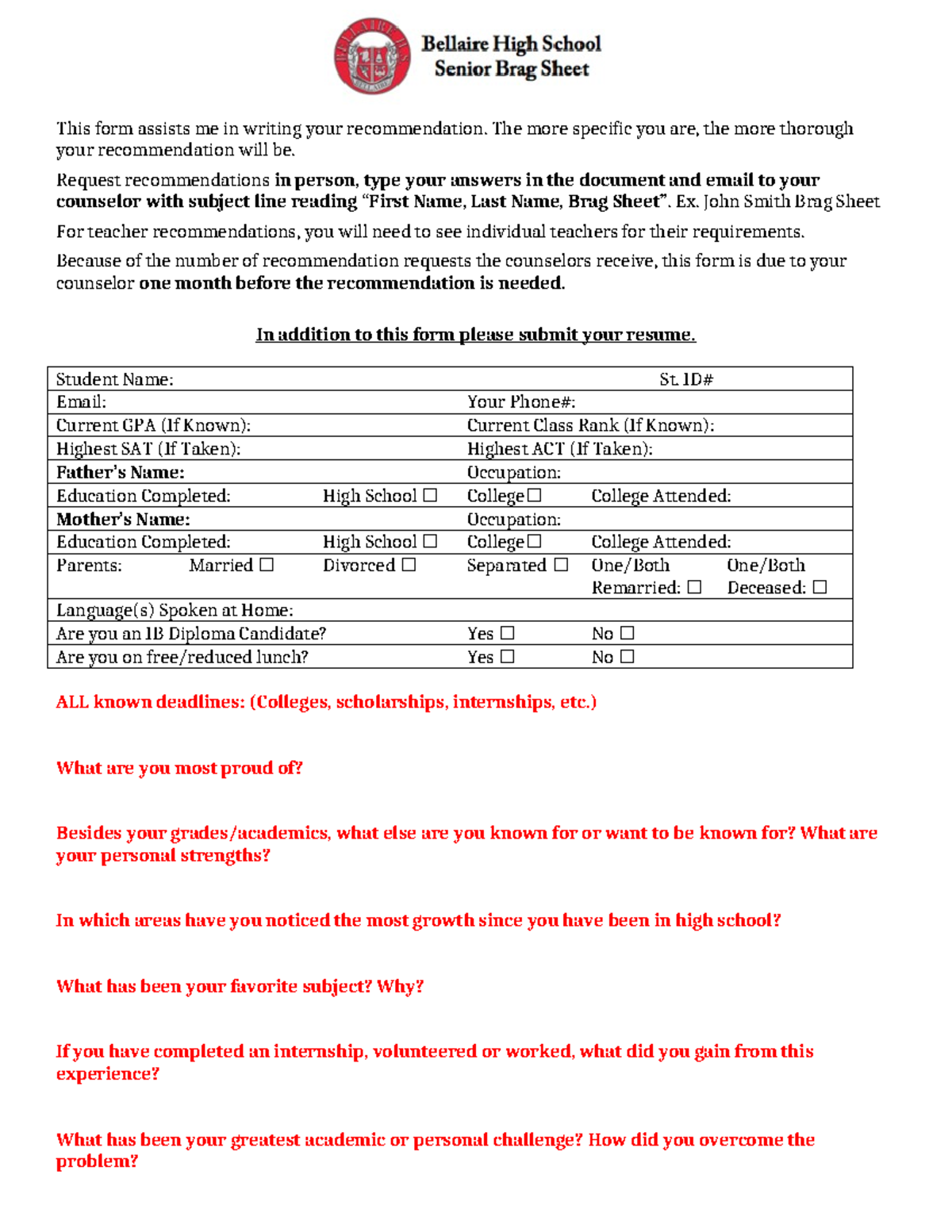 Senior Brag Sheet 2016 Final - This form assists me in writing your ...