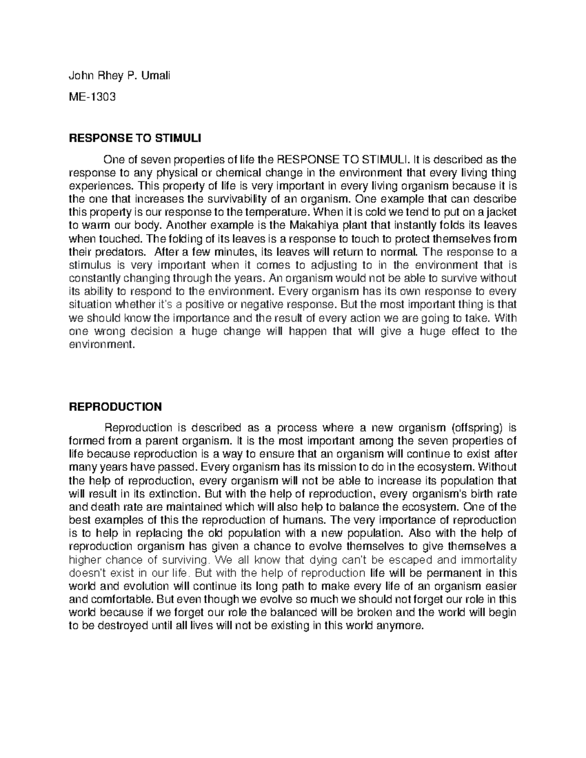 Activity No.1 Introduction to Biology - John Rhey P. Umali ME- RESPONSE ...