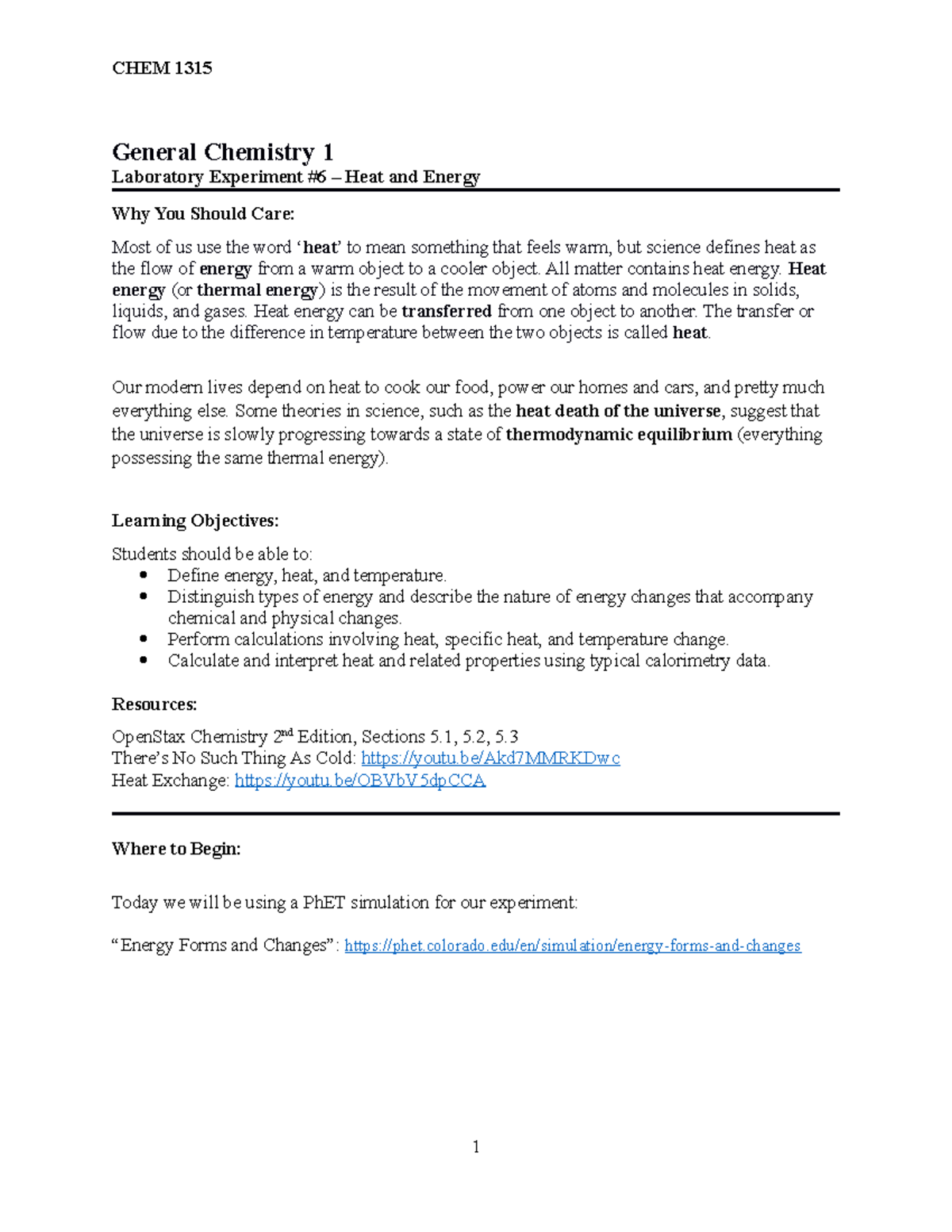 Lab 6 Heat and Energy (1) - General Chemistry 1 Laboratory Experiment ...