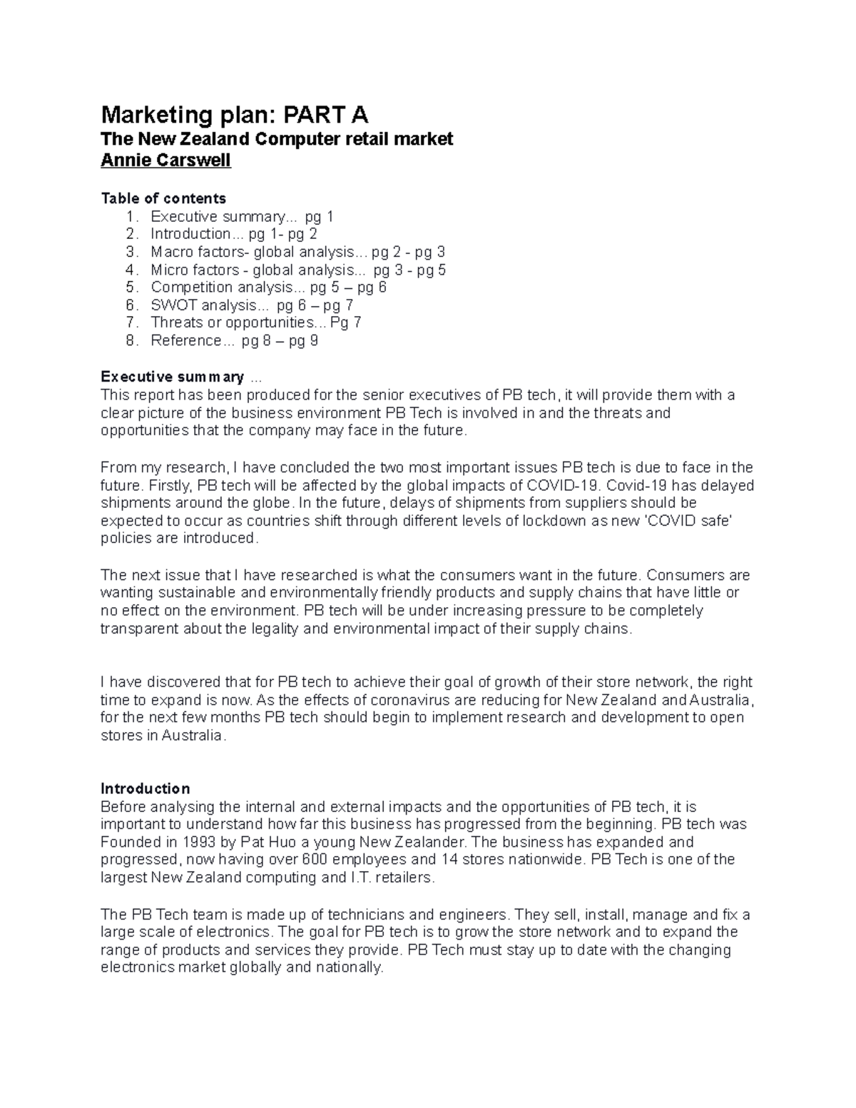 Marketing plan - PART B - PB tech - Marketing plan: PART A The New ...
