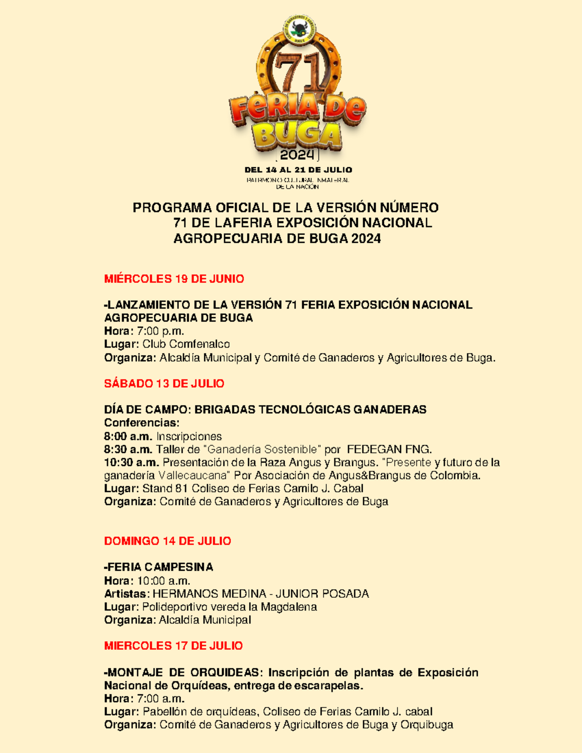 Programa Oficial DE LA Version Numero 71 DE LA Feria Exposicion ...