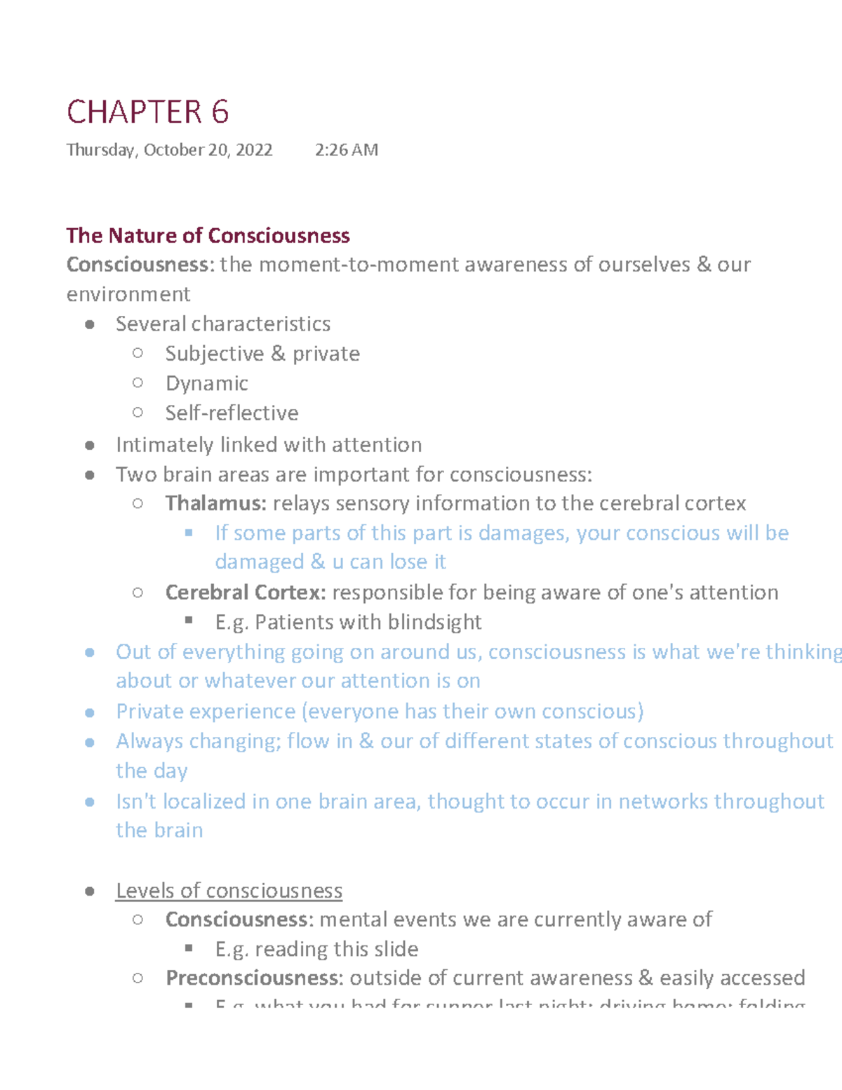 Chapter 6 - Lecture note - The Nature of Consciousness Consciousness ...