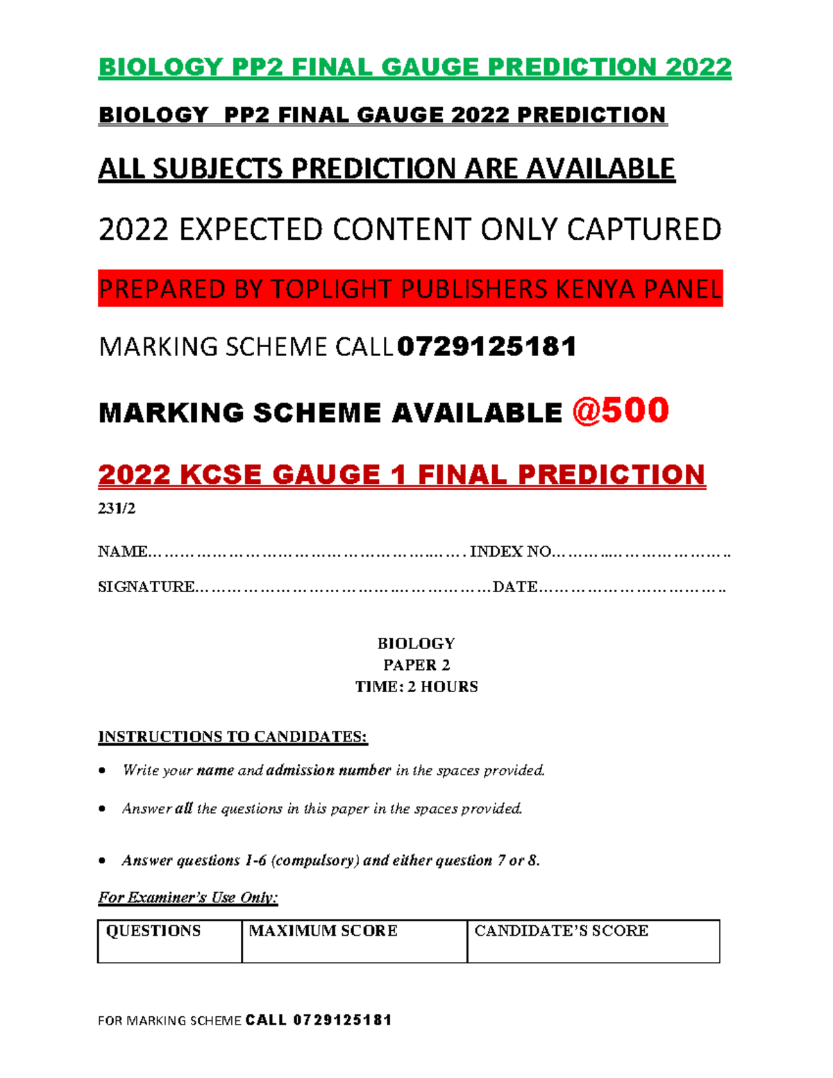 Biology PP2 Final Gauge 2022 Predictio 1 - BIOLOGY PP2 FINAL GAUGE 2022 ...