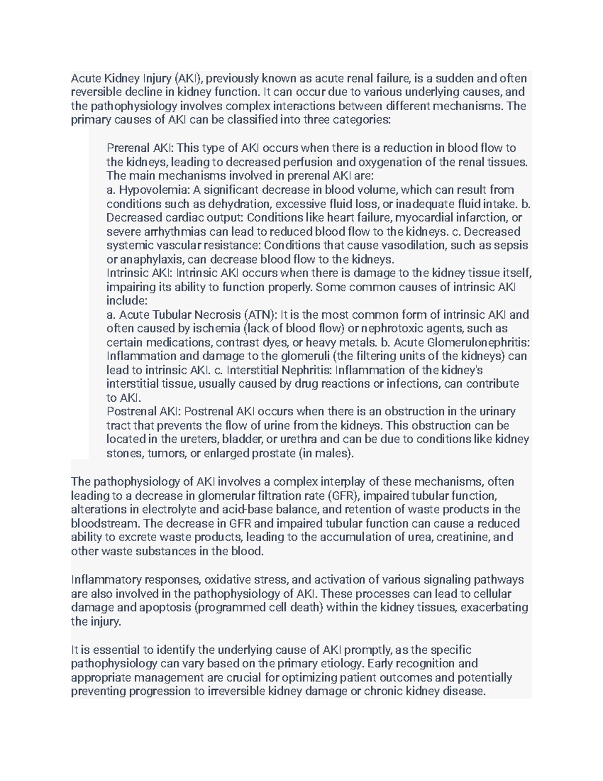 AKI Pathophysiolgy - study notes - Acute Kidney Injury (AKI ...