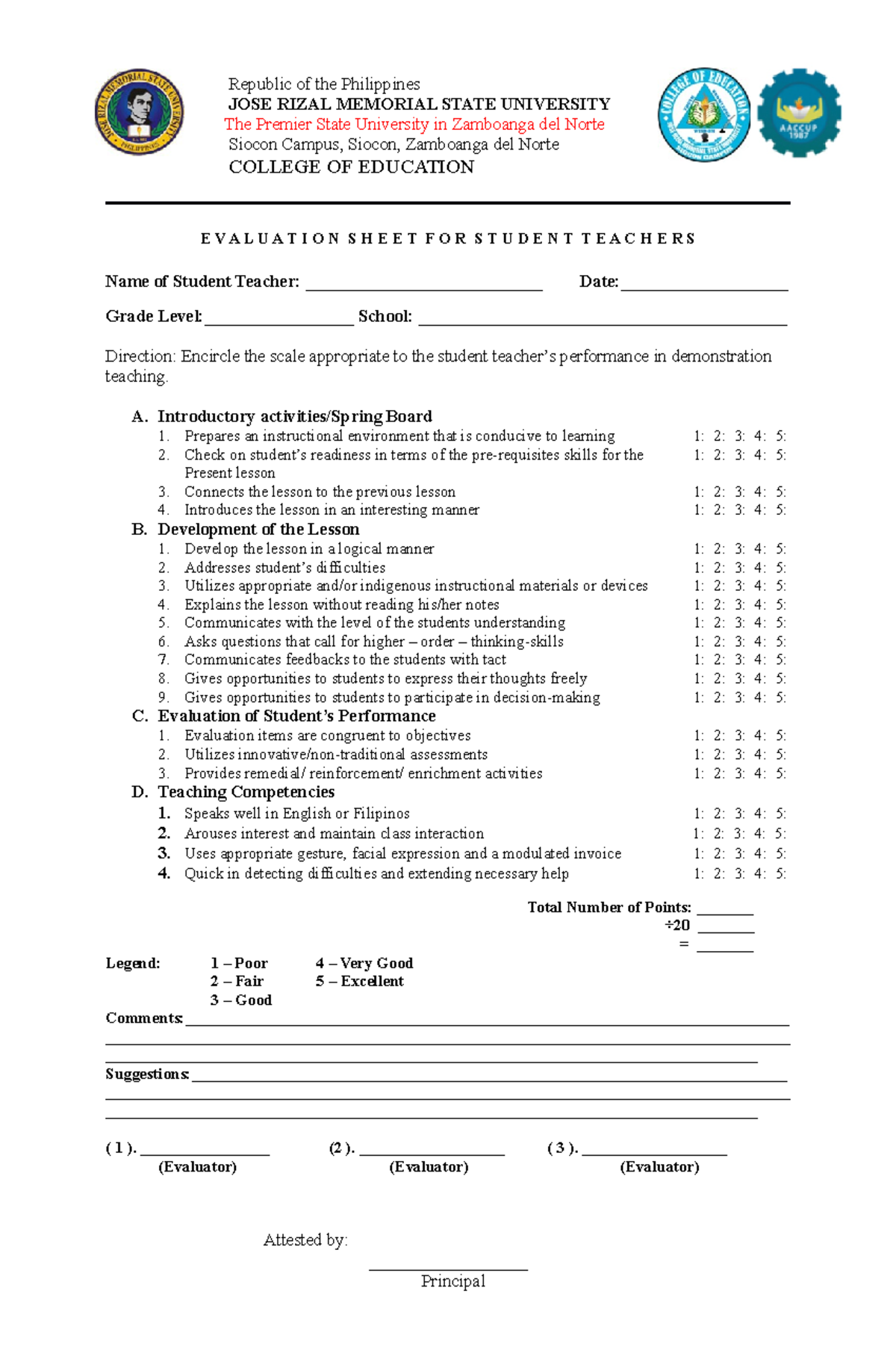 Evaluation-Form for pre-teaching or intern students - Republic of the ...