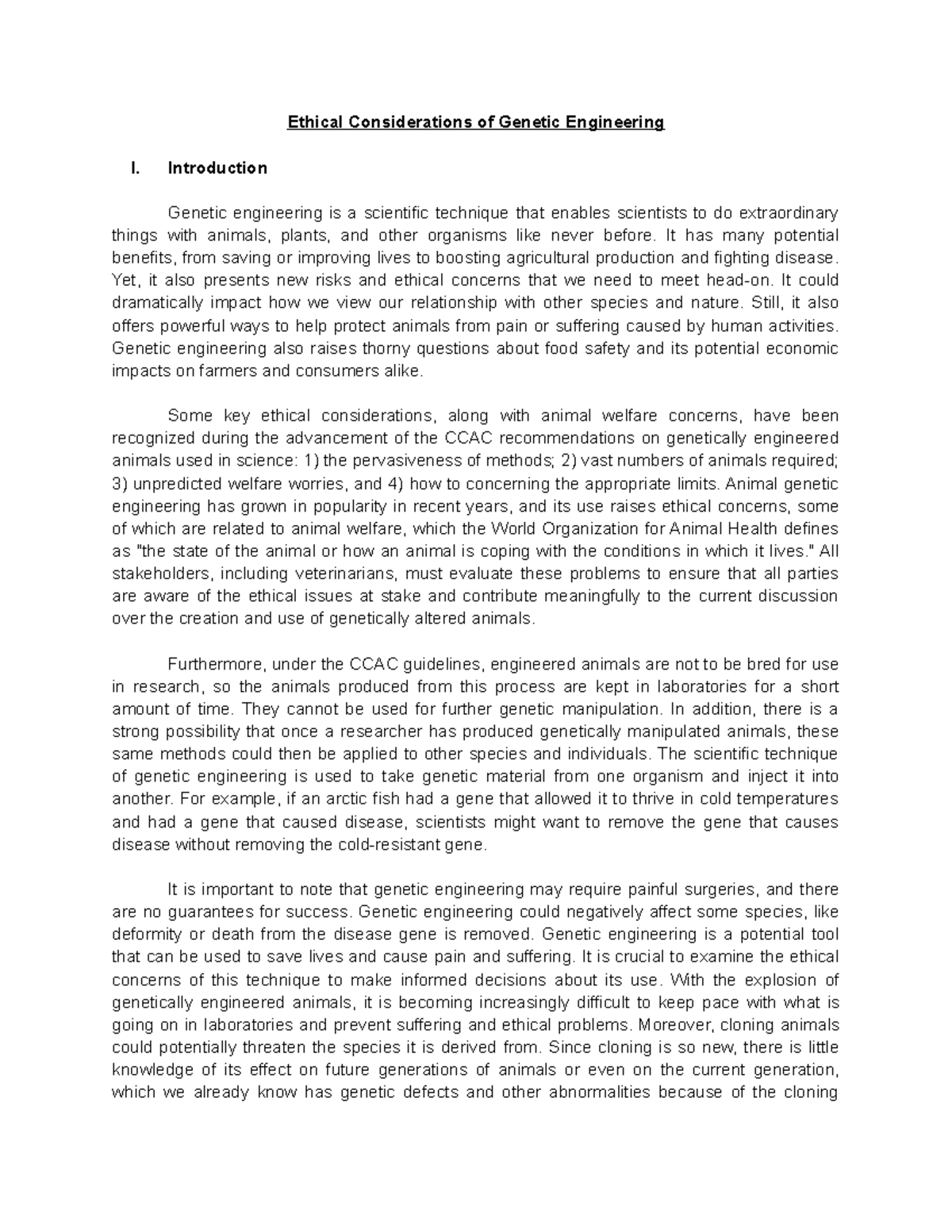 Assessment 4 - STS - Ethical Considerations of Genetic Engineering I ...