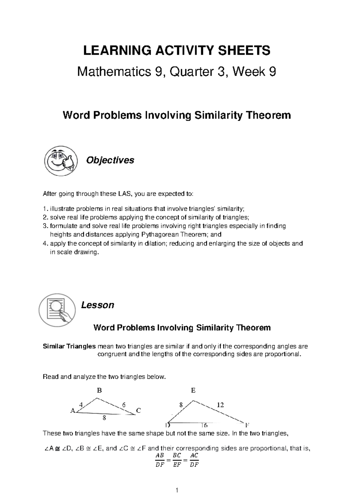 LAS Math9 Q3 WK9 Word-Problems-Involving-Similarity-Theorem - LEARNING ...