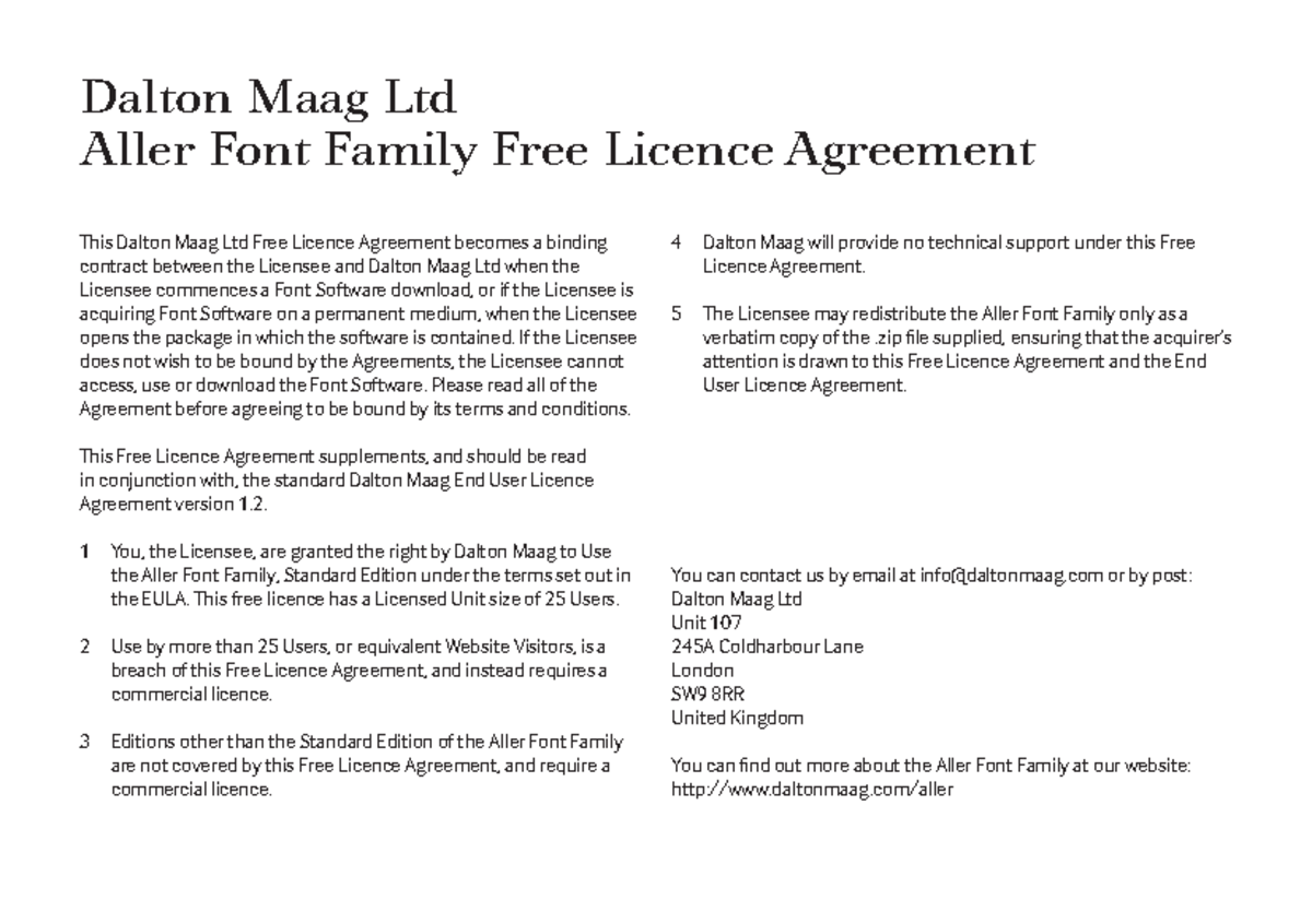 Aller Free Licence Agreement - Dalton Maag Ltd Aller Font Family Free ...