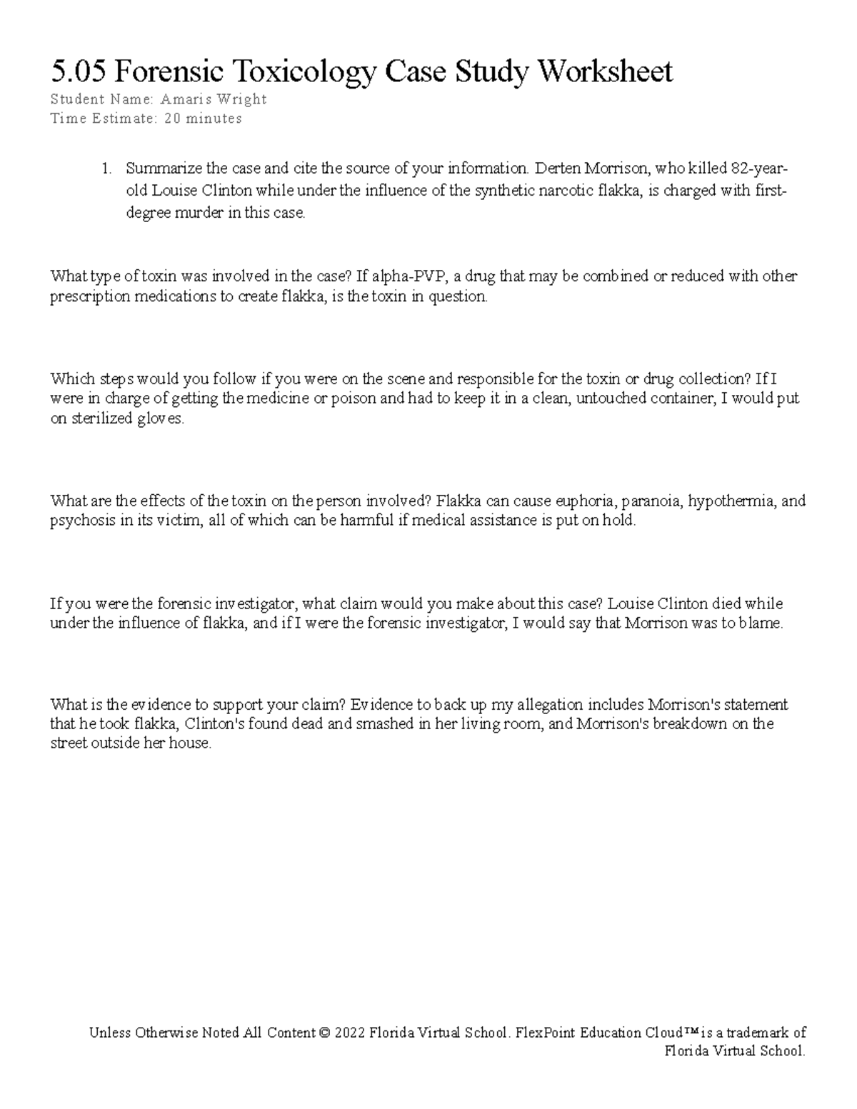 Toxicology case study worksheet 444 - 5 Forensic Toxicology Case Study ...