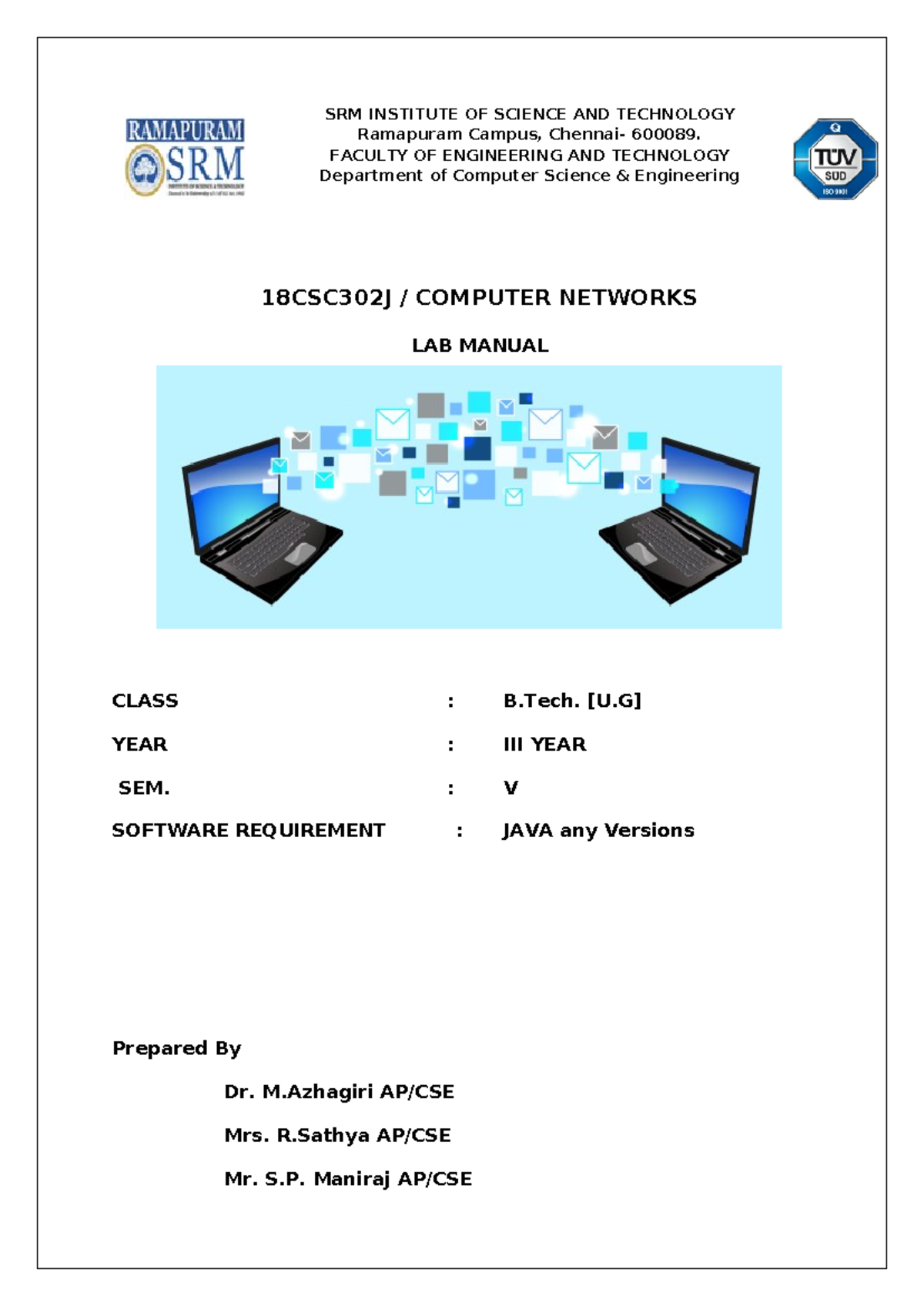 18csc302j Computer Networks Lab Manual Srm Institute Of Science And Technology Ramapuram 