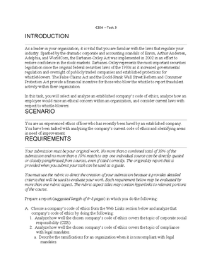 Ethical Leadership Assignment C206 - Task 2 - C206 / EHM1 - WGU - Studocu