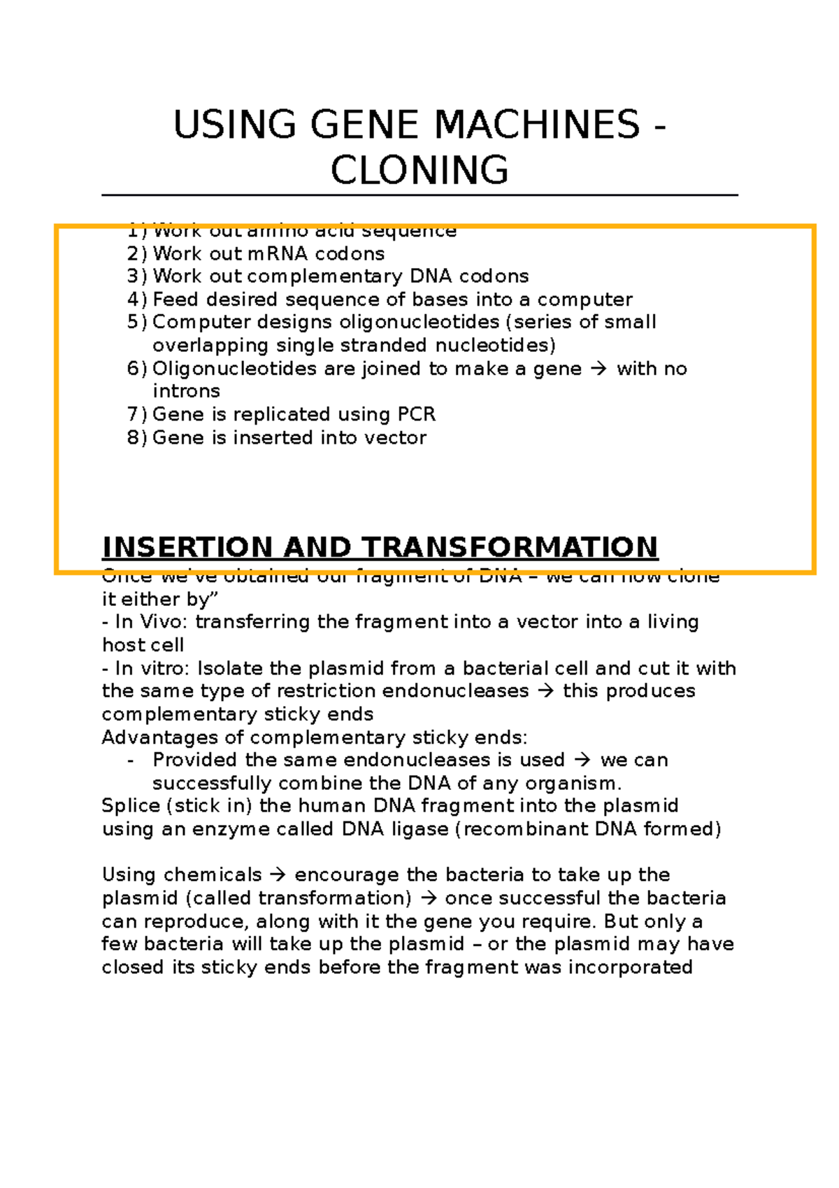 Using GENE Machines - USING GENE MACHINES - CLONING Work out amino acid ...