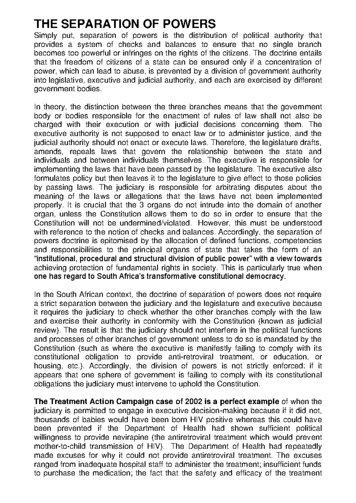 Separation of powers - The doctrine entails that the freedom of citizens of a state can be ...