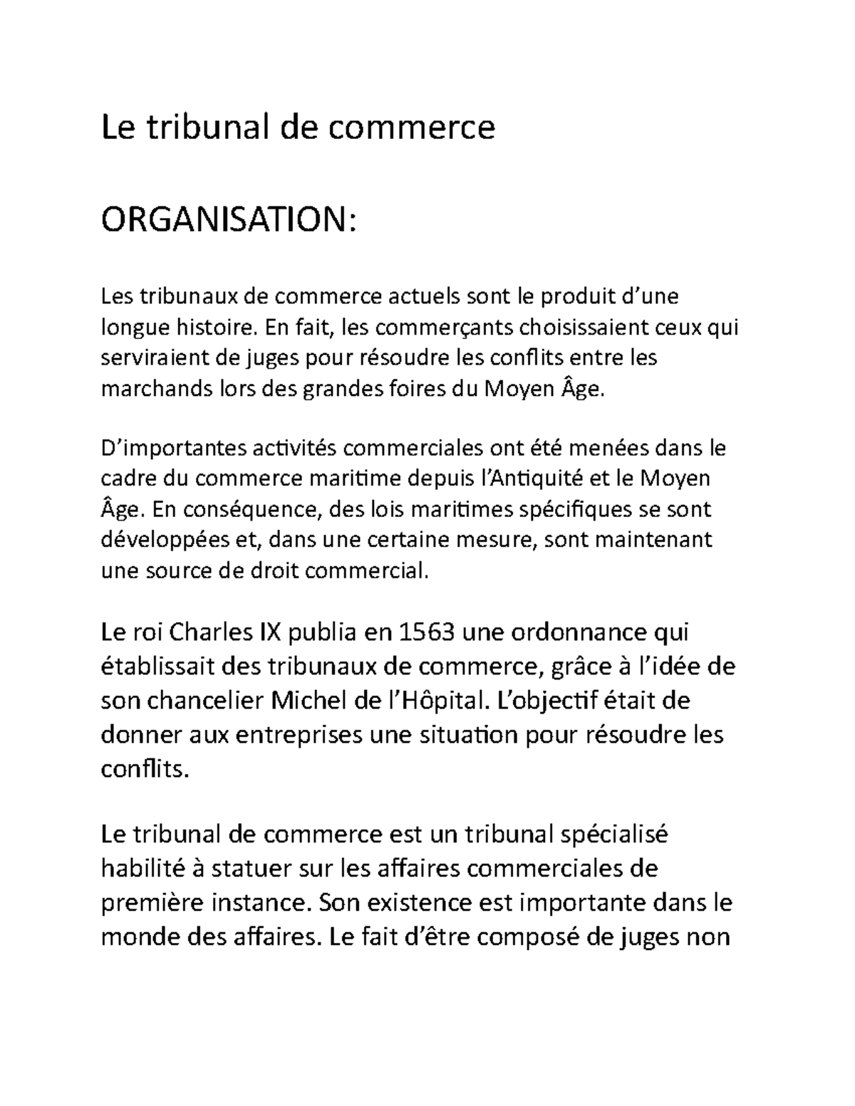 Le tribunal de commerce - Le tribunal de commerce ORGANISATION: Les ...