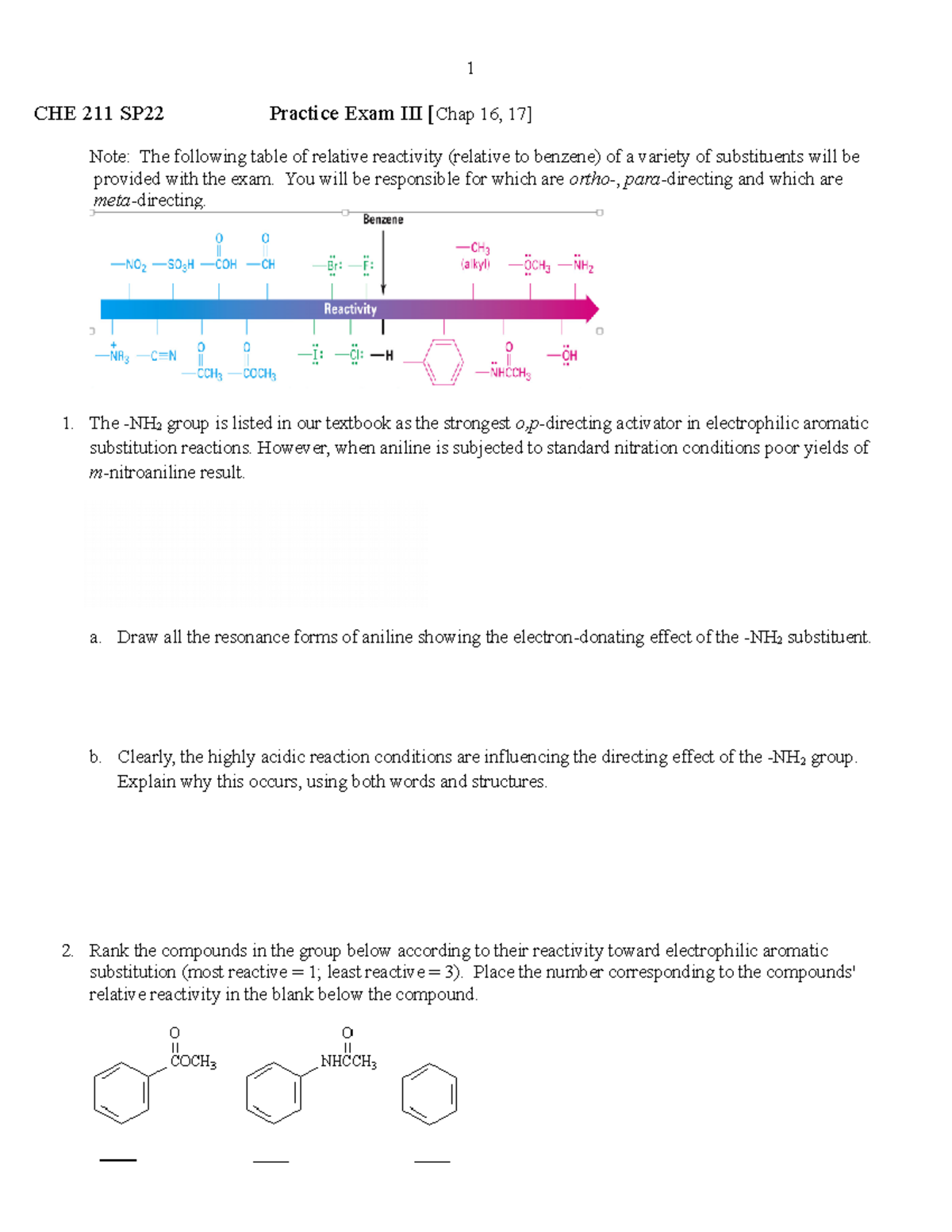 CHE 211 Practice Exam III S'22 - CHE 211 SP22 Practice Exam III [Chap ...