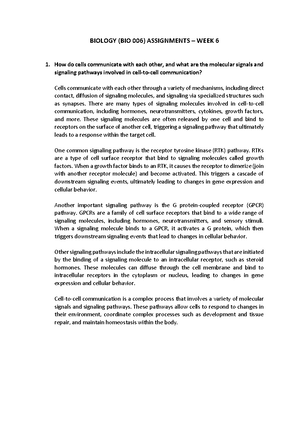 Assignments Week 1 Biology - BIOLOGY (BIO 006) ASSIGNMENTS – WEEK 1 ...