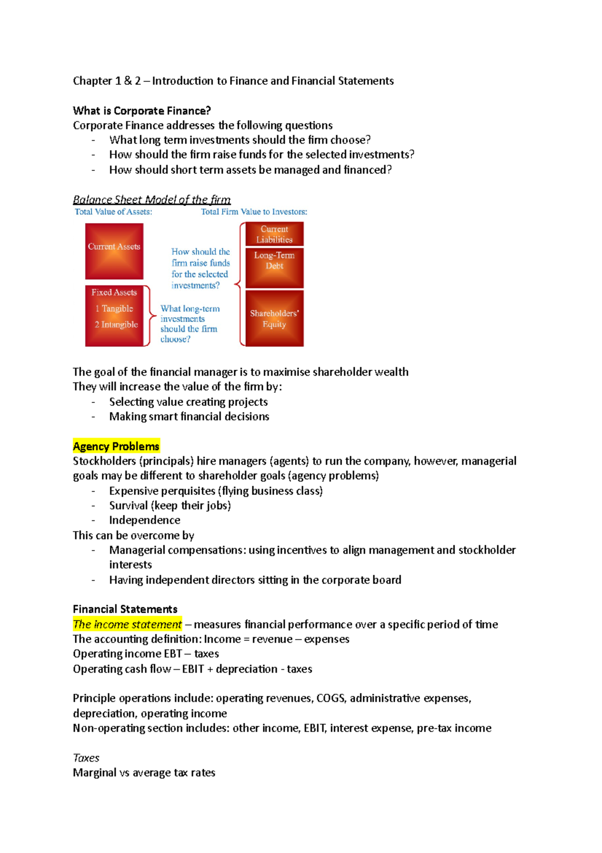 Week 1 - Chapter 1 & 2 (Introduction to Corporate Finance and Financial ...