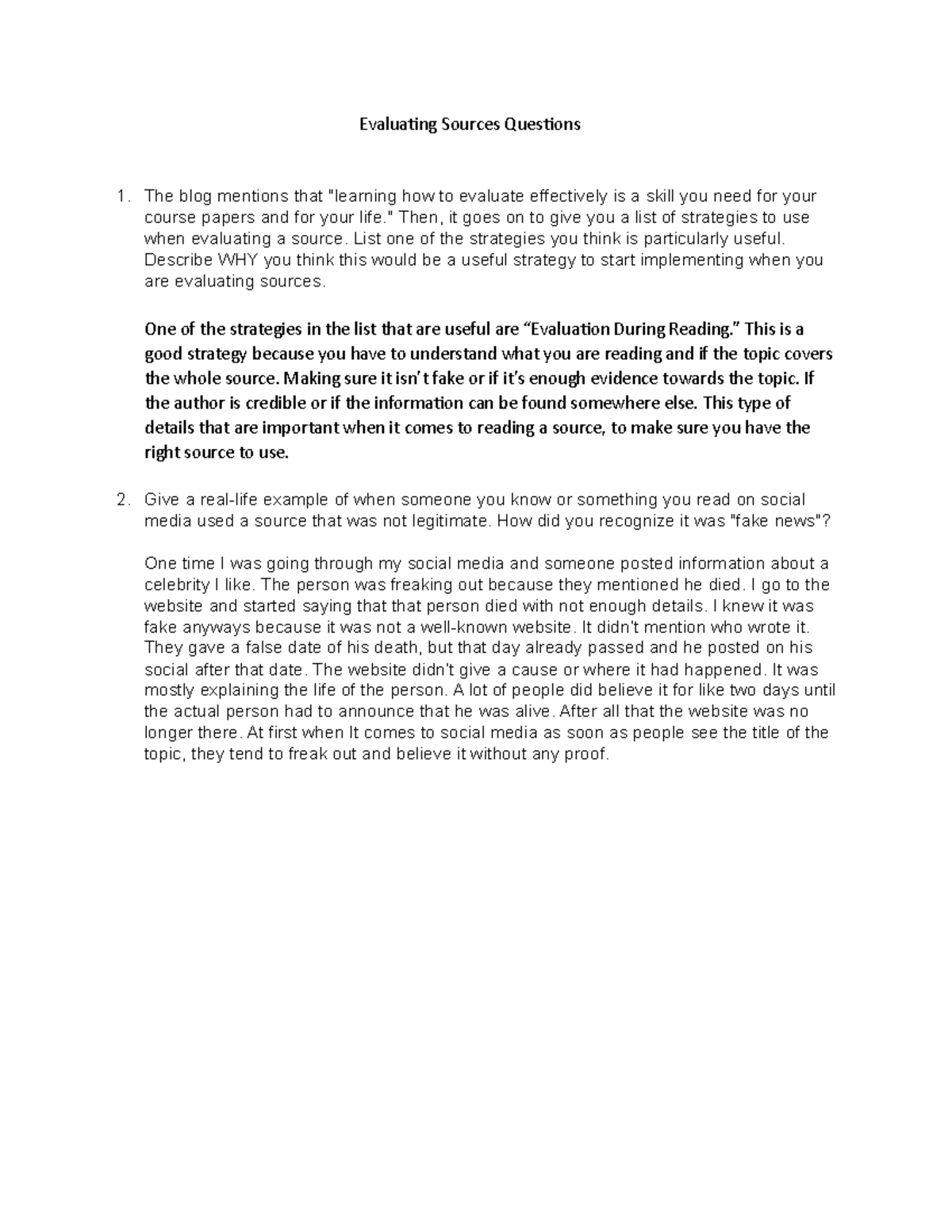 Evaluating Sources Assignment - Evaluating Sources Questions The blog ...